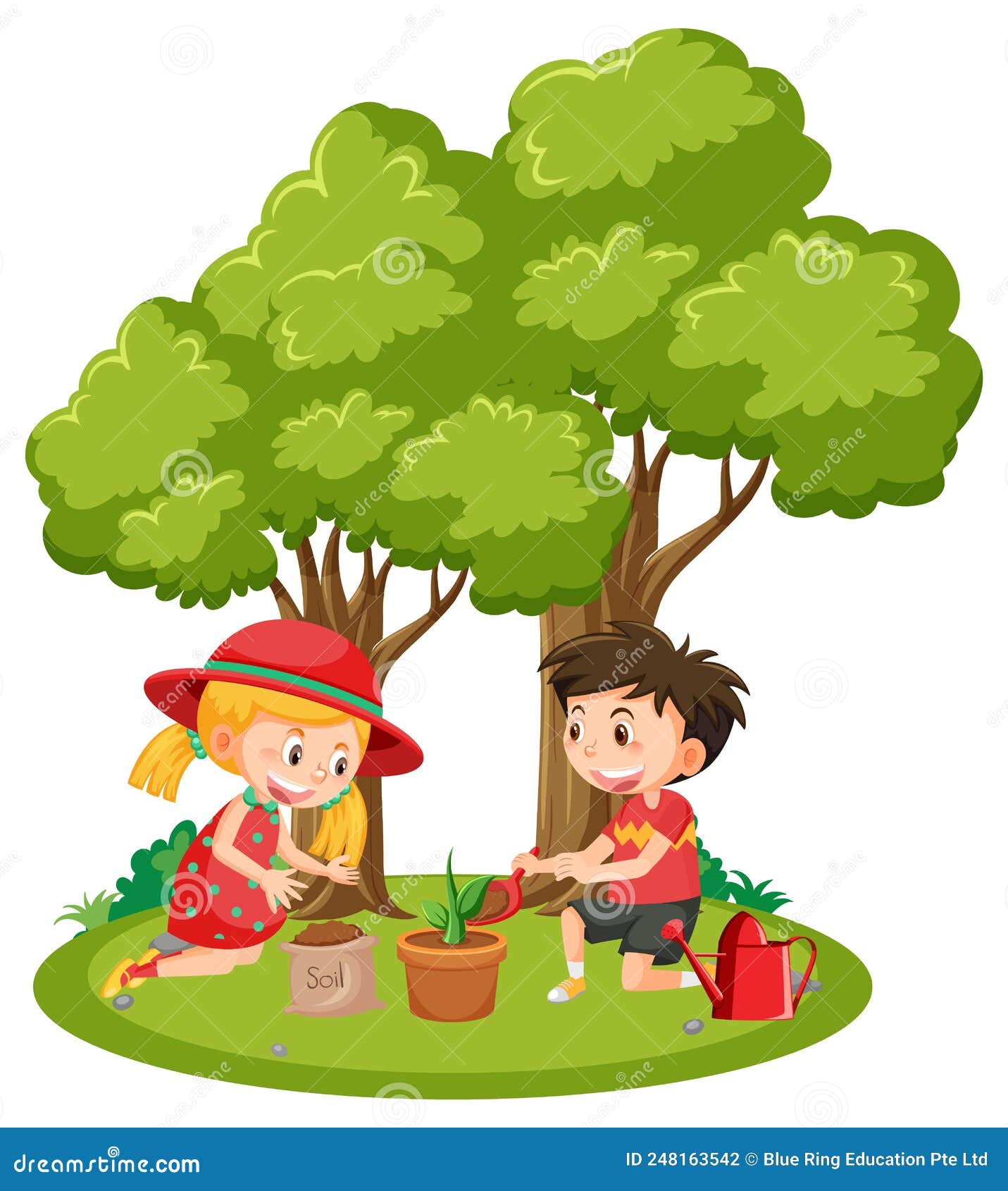 Two Children Are Planting Flowers Cartoon Vector | CartoonDealer.com ...