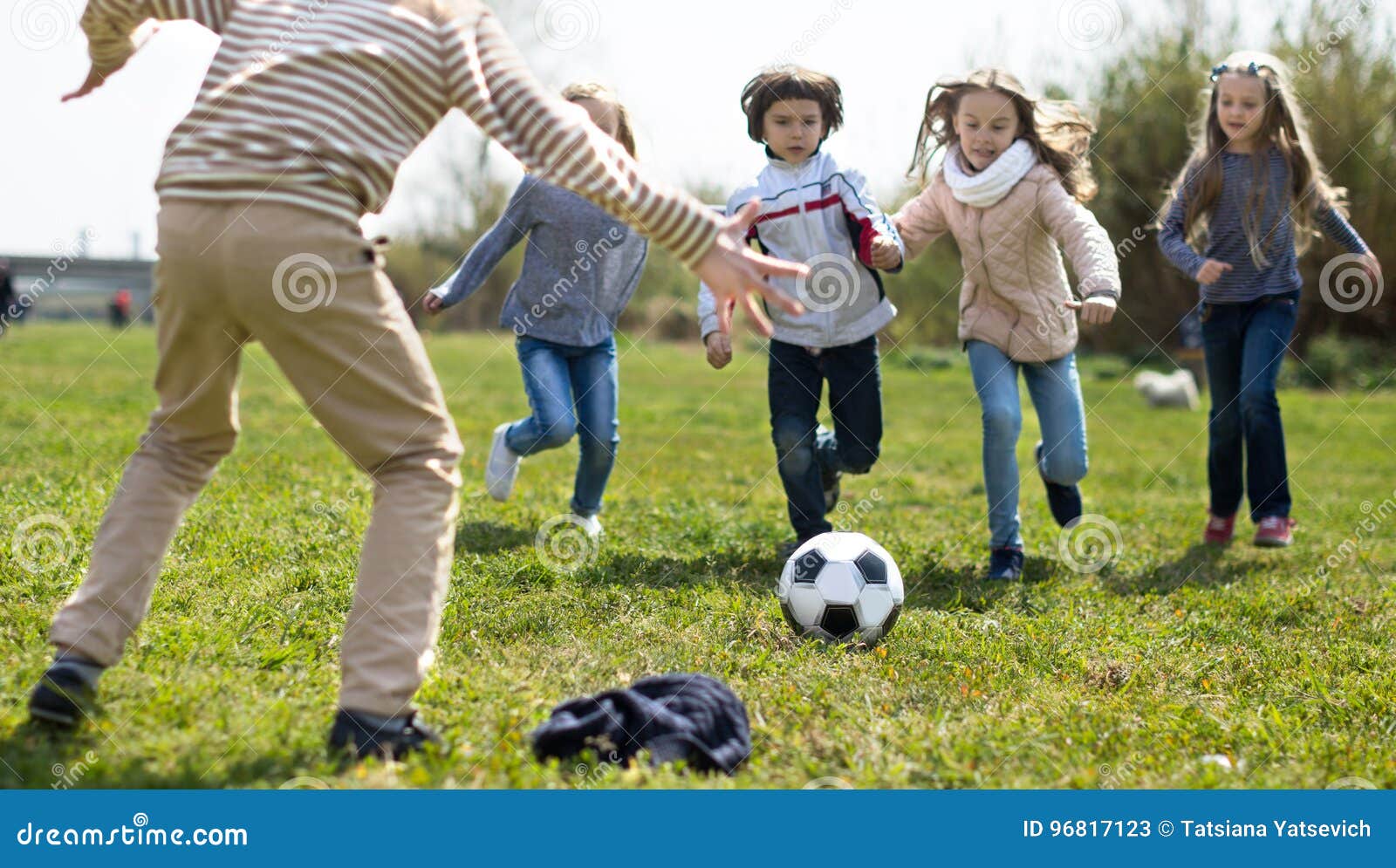 Children Play with Ball Outdoors in Spring Stock Image - Image of ...
