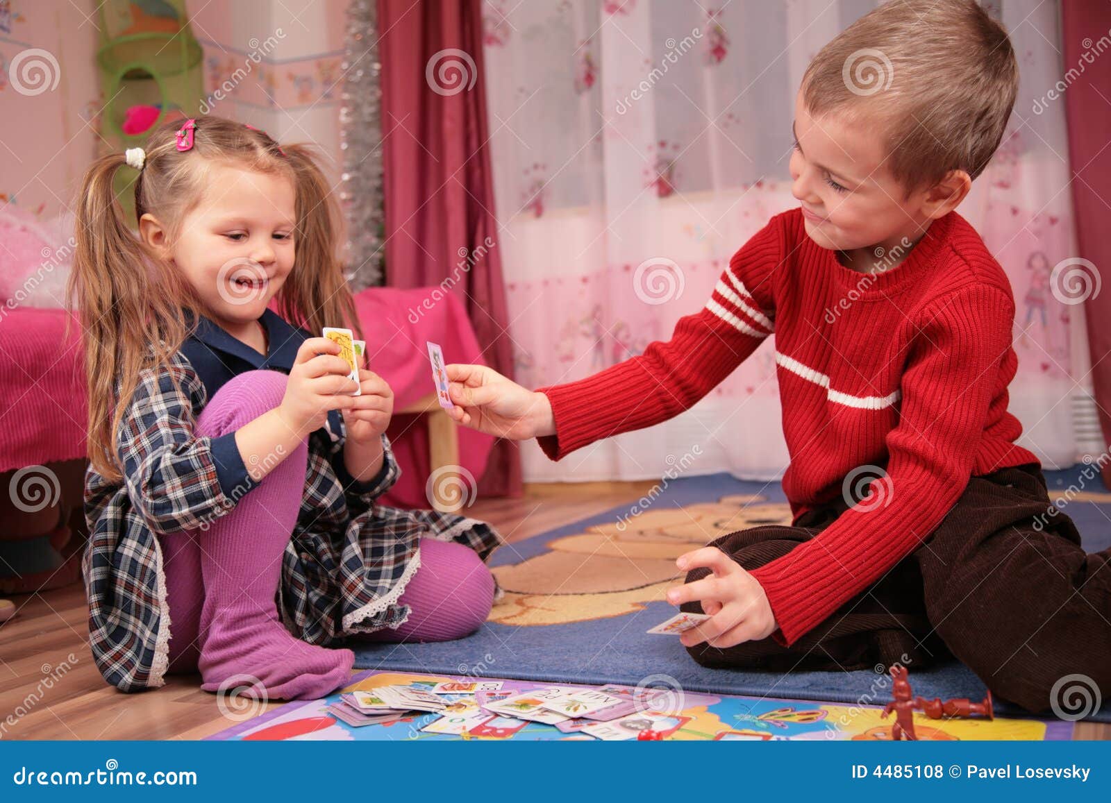 Children Play Cards in Playroom Stock Photo - Image of enjoyment ...