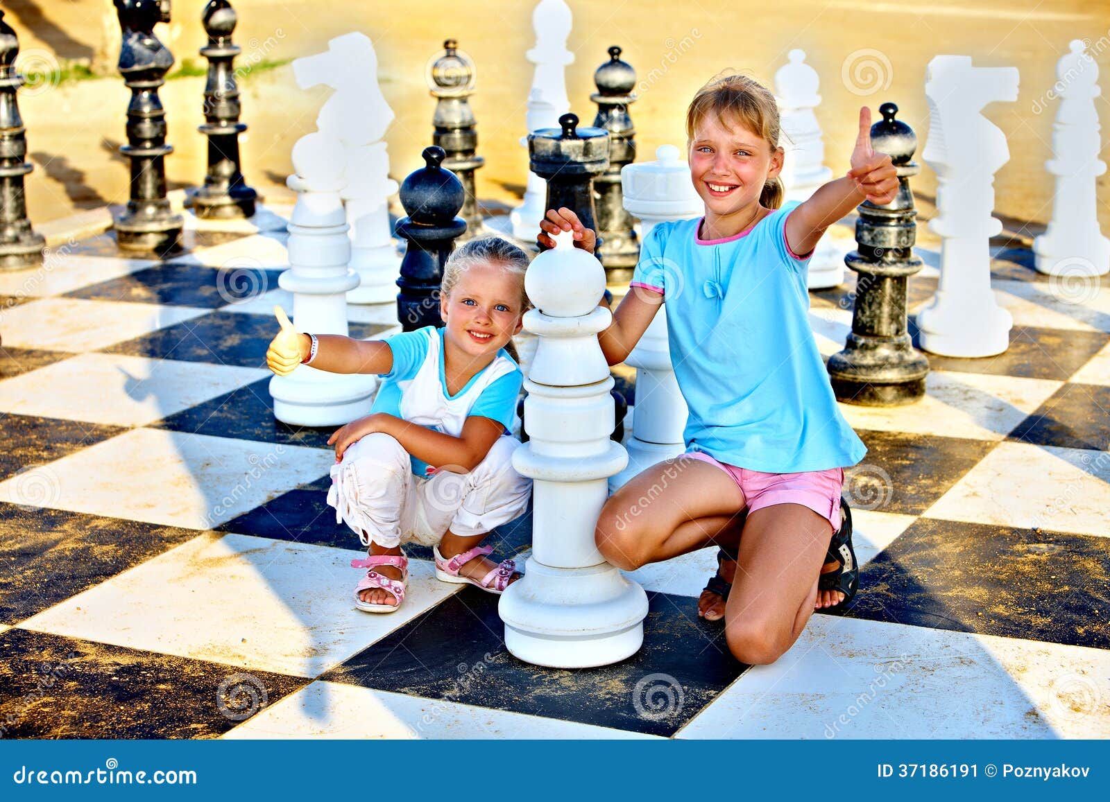 Children Play Chess Outdoor. Stock Image - Image of activity, summer ...