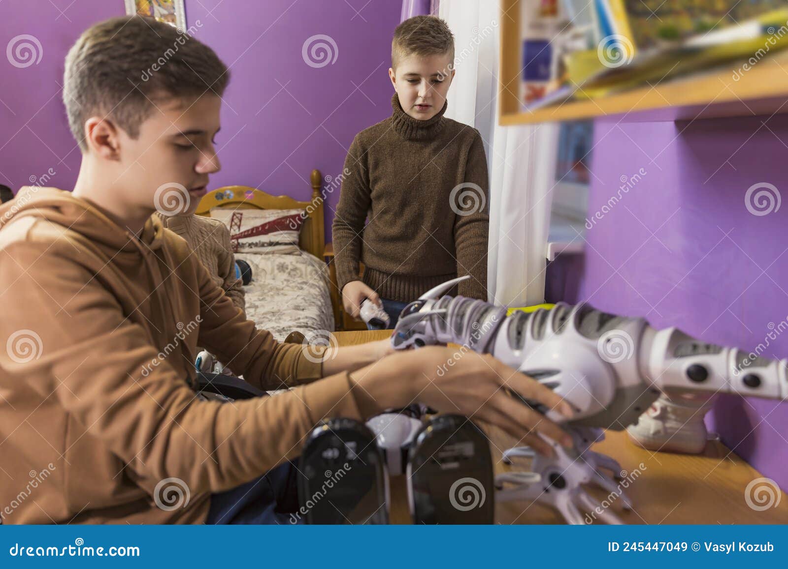 Kids playing with robots stock image. Image of happy - 245447049