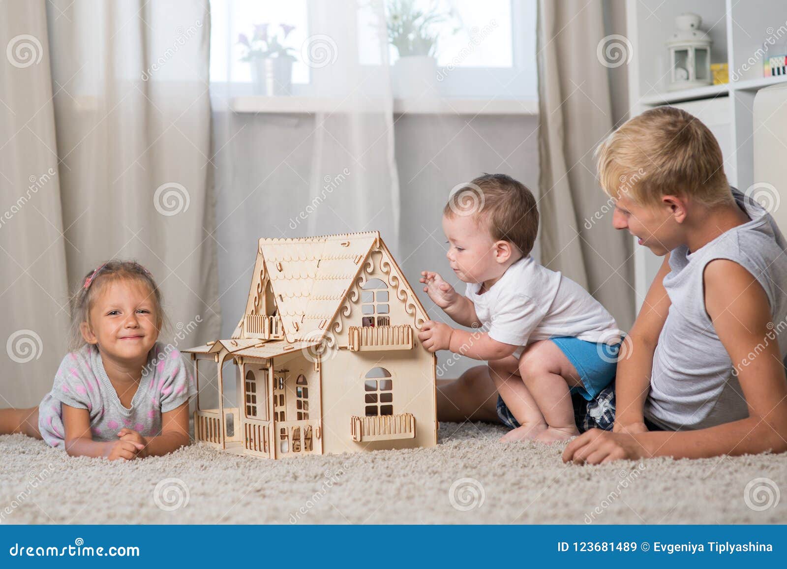 Children Play with a Doll House Stock Image - Image of childhood ...