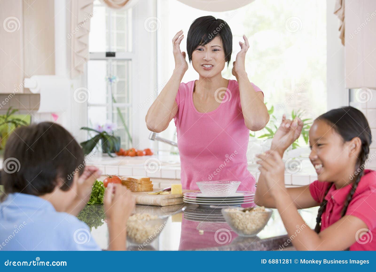 Children Play Fight while Having Breakfast Stock Image - Image of ...