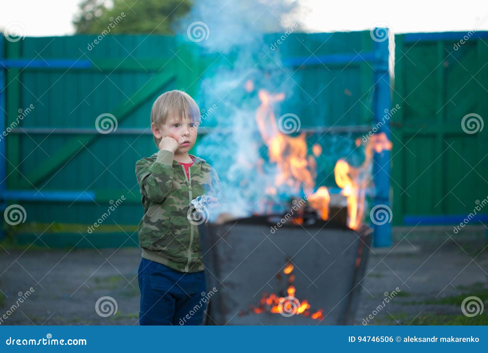 Children Play with Fire in the Grill Stock Photo - Image of meal, fire ...