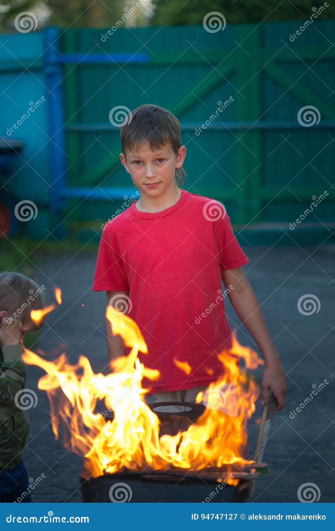 Children Play with Fire in the Grill Stock Image - Image of meat ...