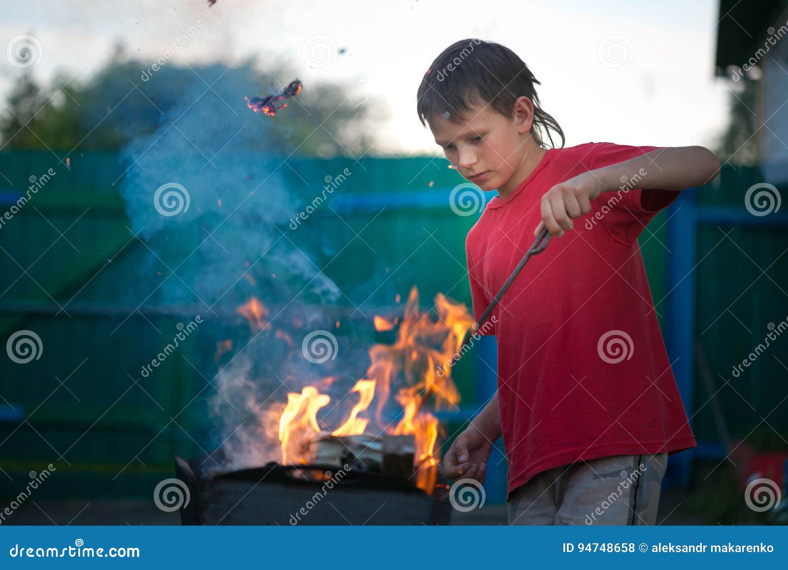 Children Play with Fire in the Grill Stock Photo - Image of campfire ...