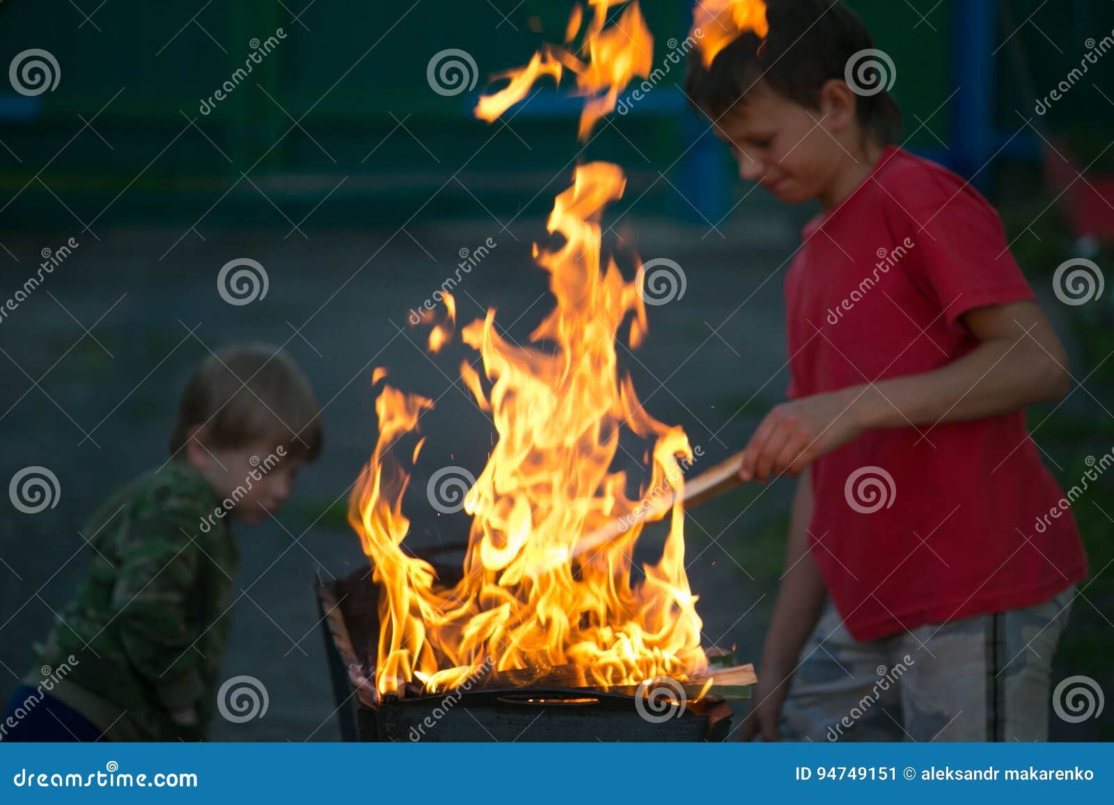 Children Play with Fire in the Grill Stock Image - Image of fire ...