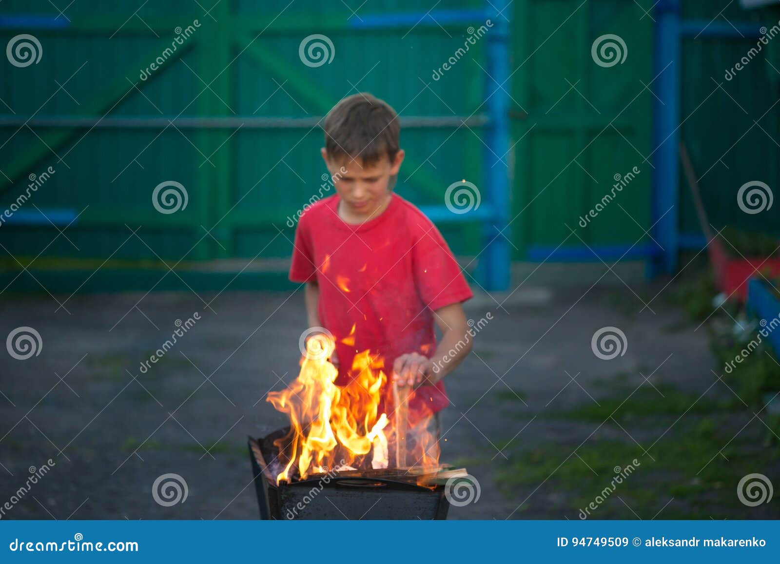 Children Play with Fire in the Grill Stock Image - Image of barbeque ...