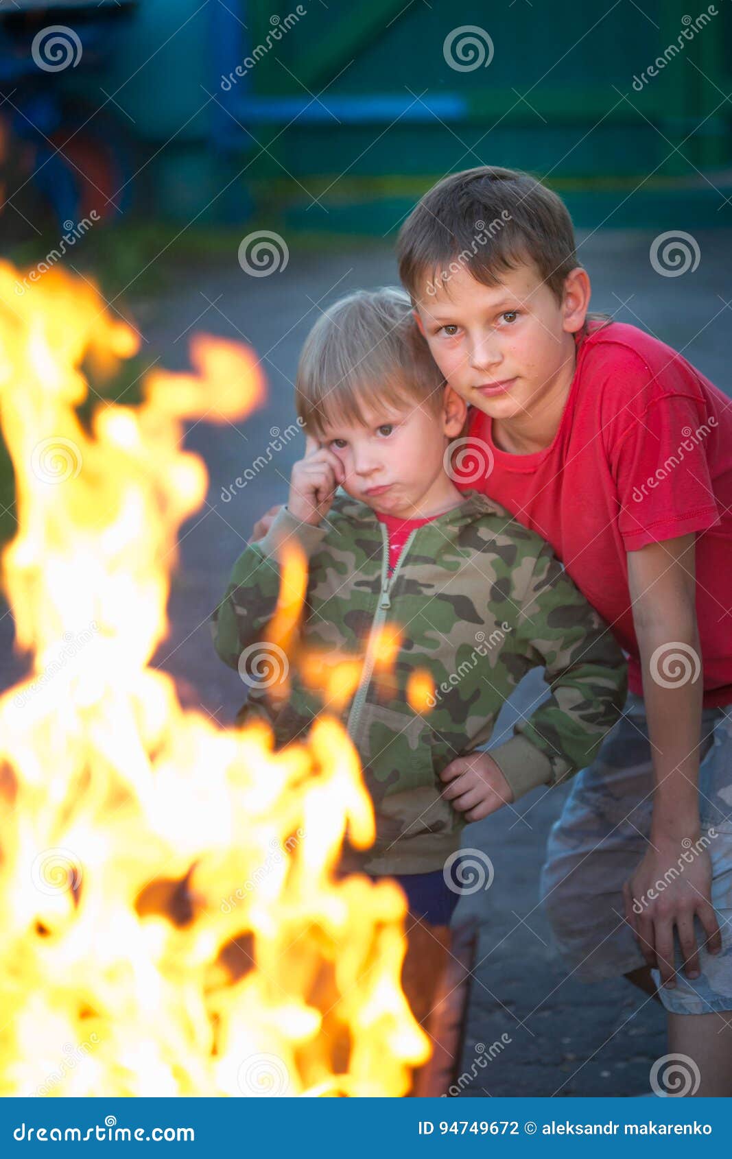 Children Play with Fire in the Grill Stock Photo - Image of campfire ...