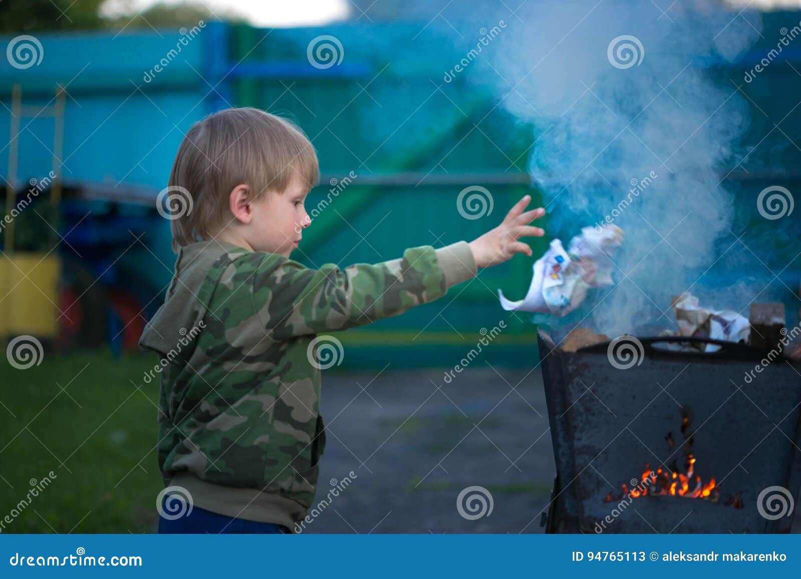 Children Play with Fire in the Grill Stock Image - Image of nature ...