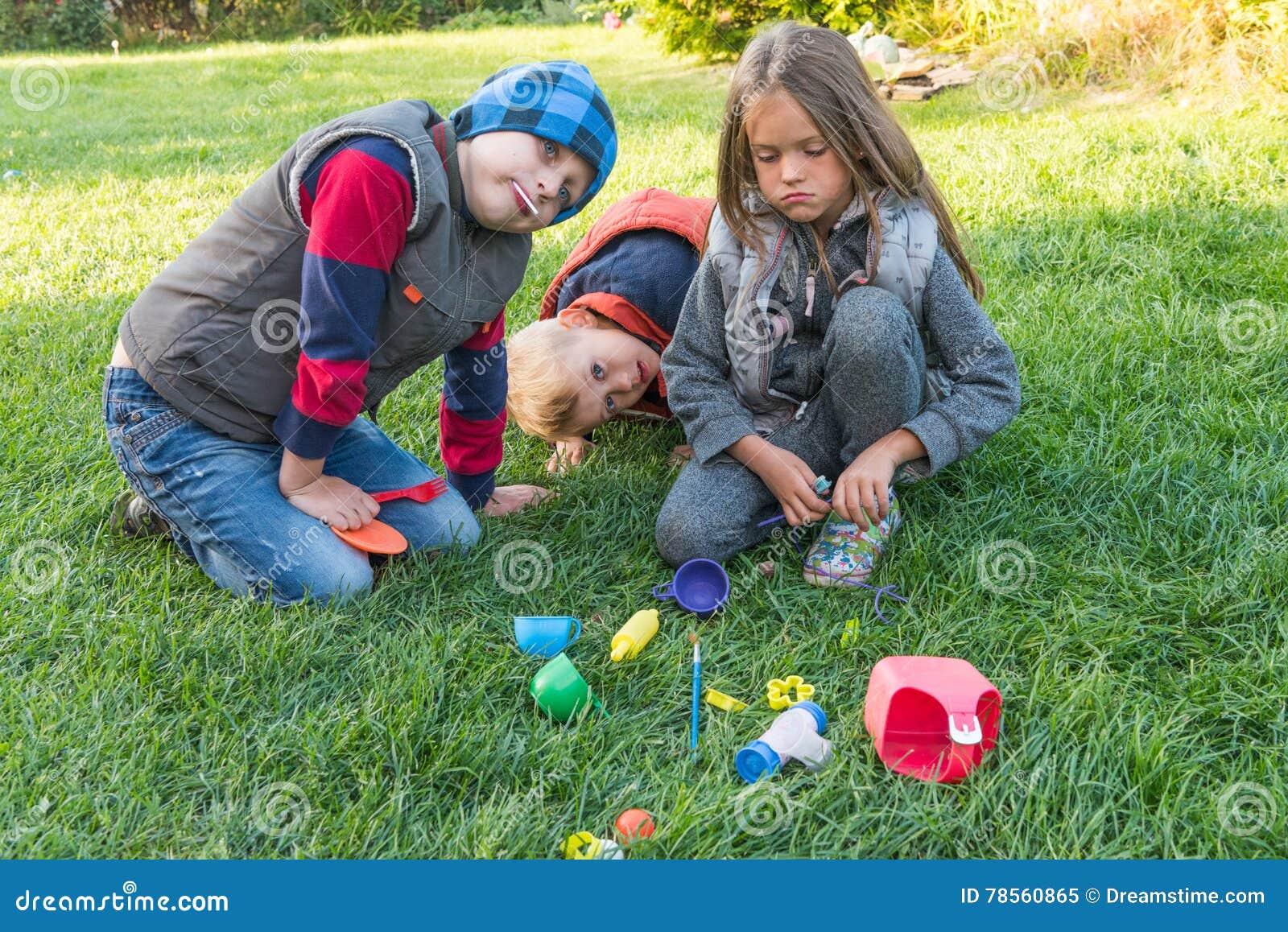 Children Play in the Garden on the Grass. Stock Image - Image of green ...