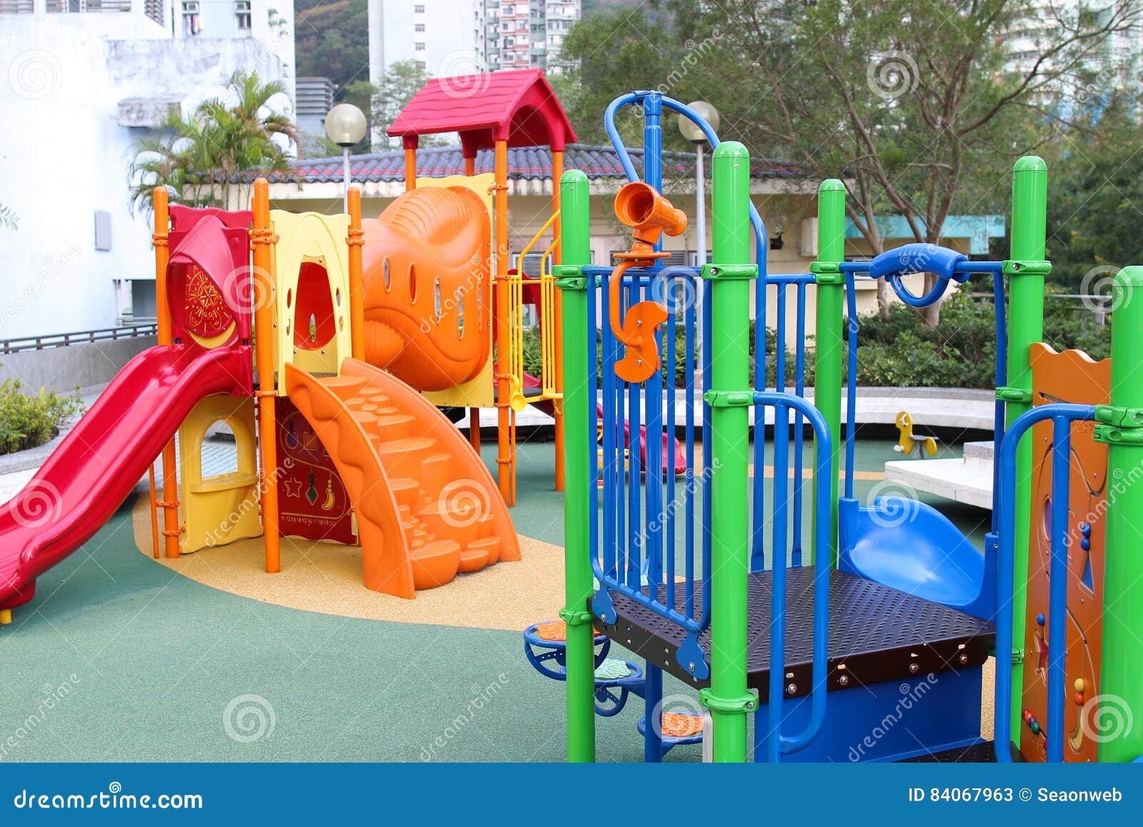 The Children Play Ground in Park Stock Image - Image of park, land ...