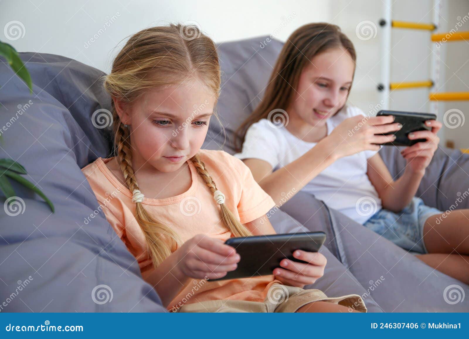 Children Play with a Mobile Phone at Home Stock Photo - Image of gadget ...