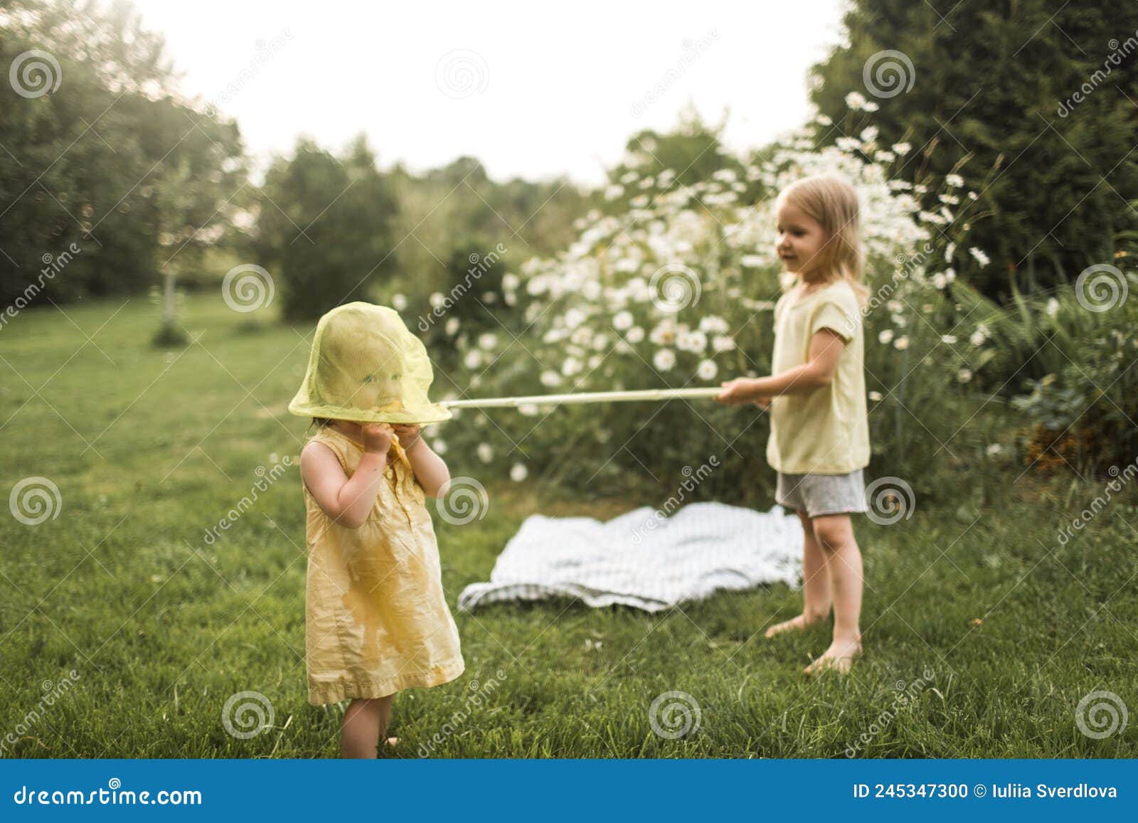 Children Play in Nature with a Net Stock Photo - Image of child ...