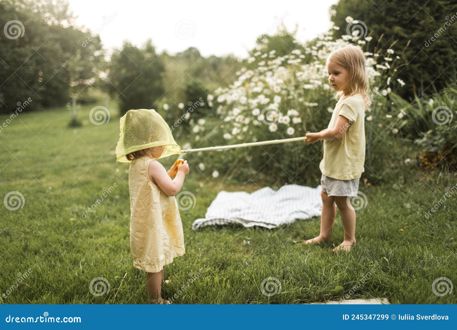 Children Play in Nature with a Net Stock Image - Image of children ...