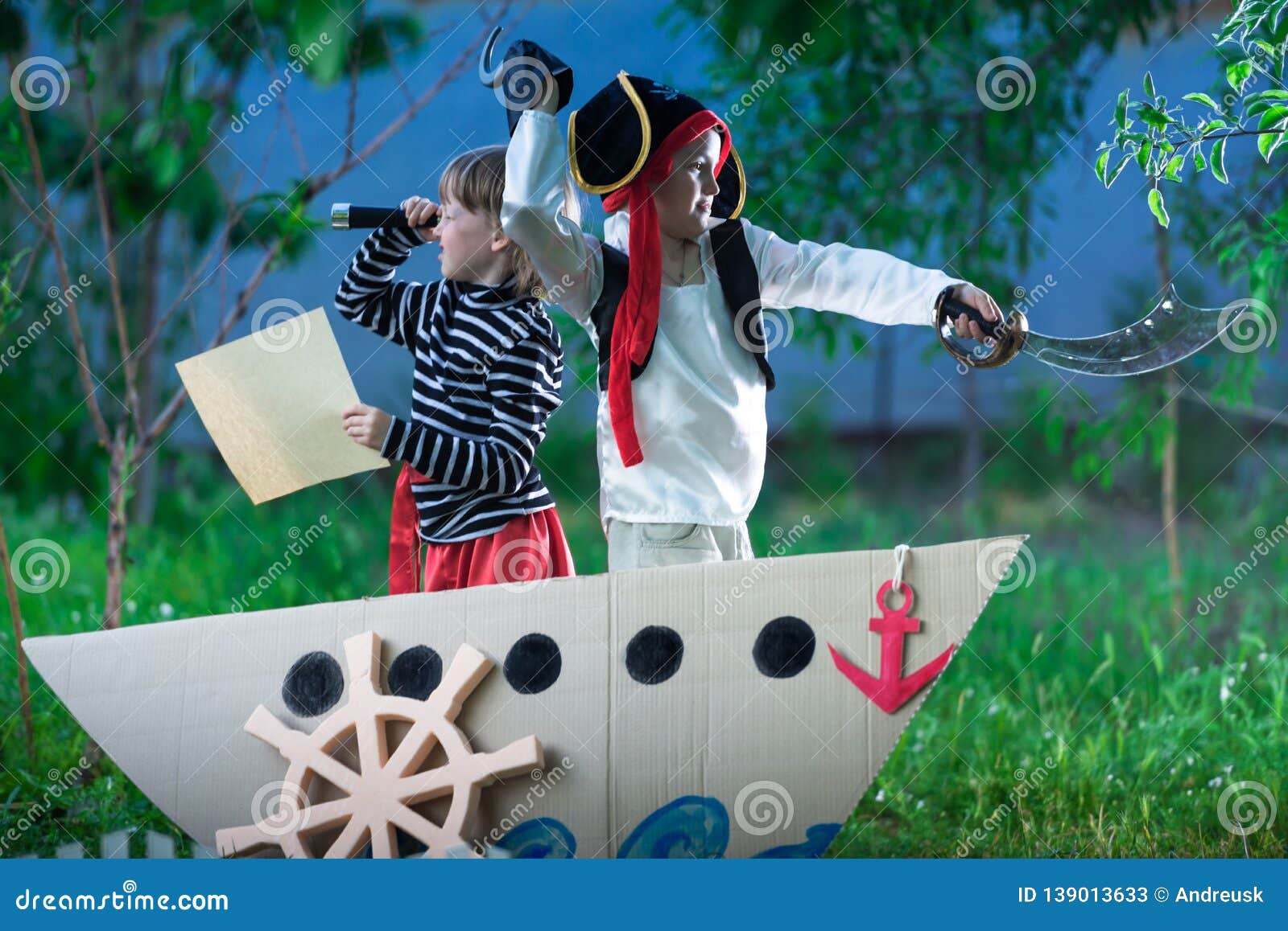 Children play pirates stock image. Image of dress, outdoors - 139013633