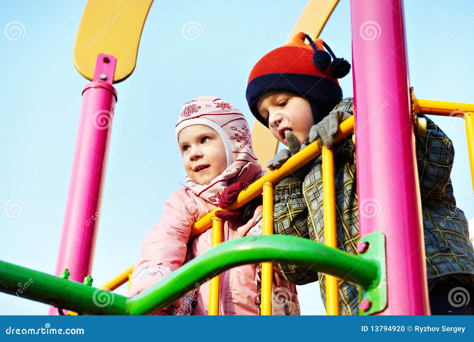 Children Play on the Playground Stock Photo - Image of little, brother ...