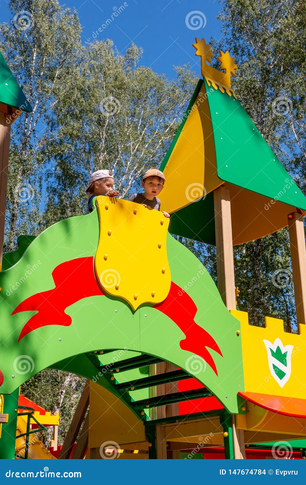 Children Play on the Playground Stock Photo - Image of equipment ...