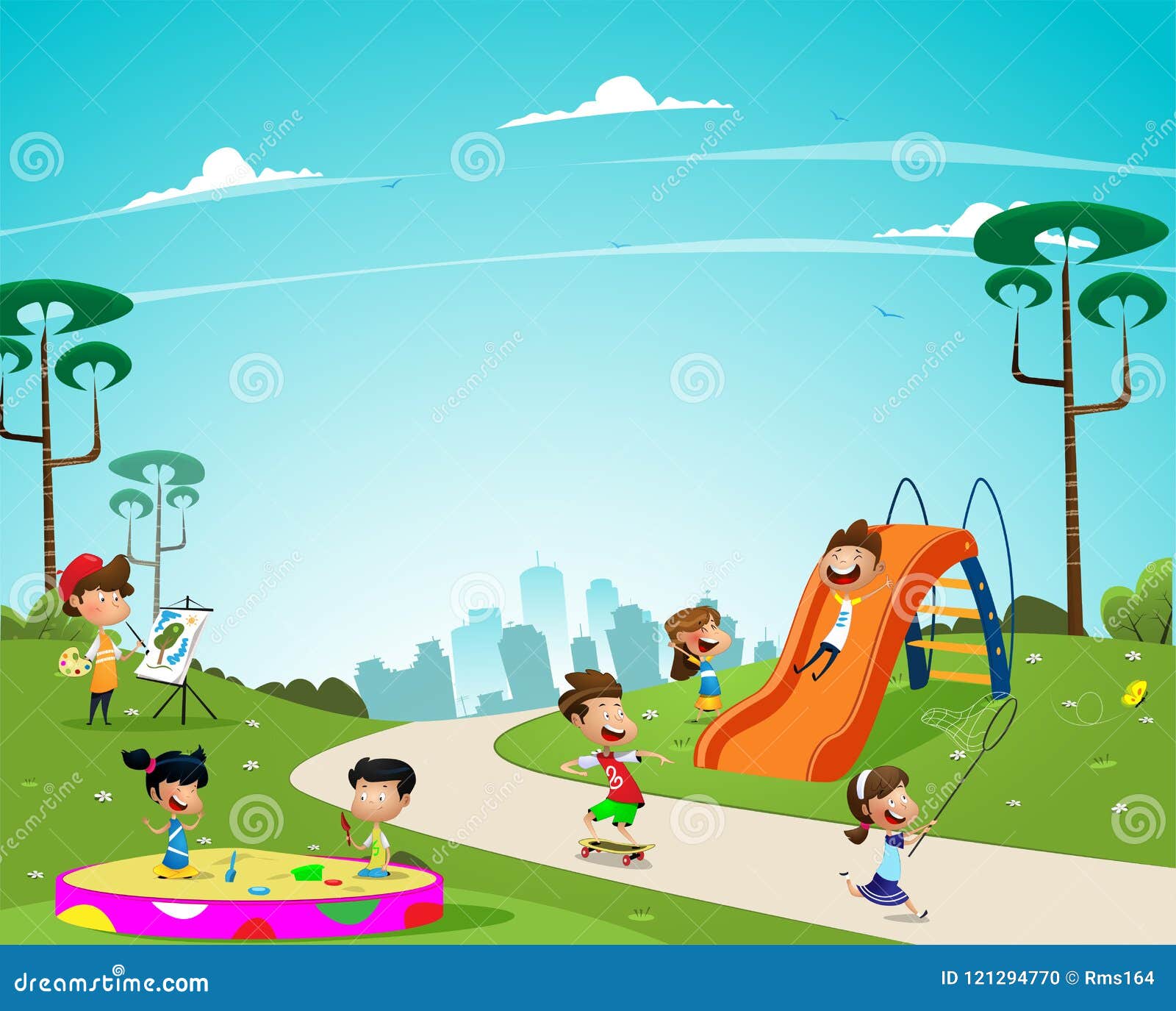 Children Play in the Playground Stock Vector - Illustration of design ...