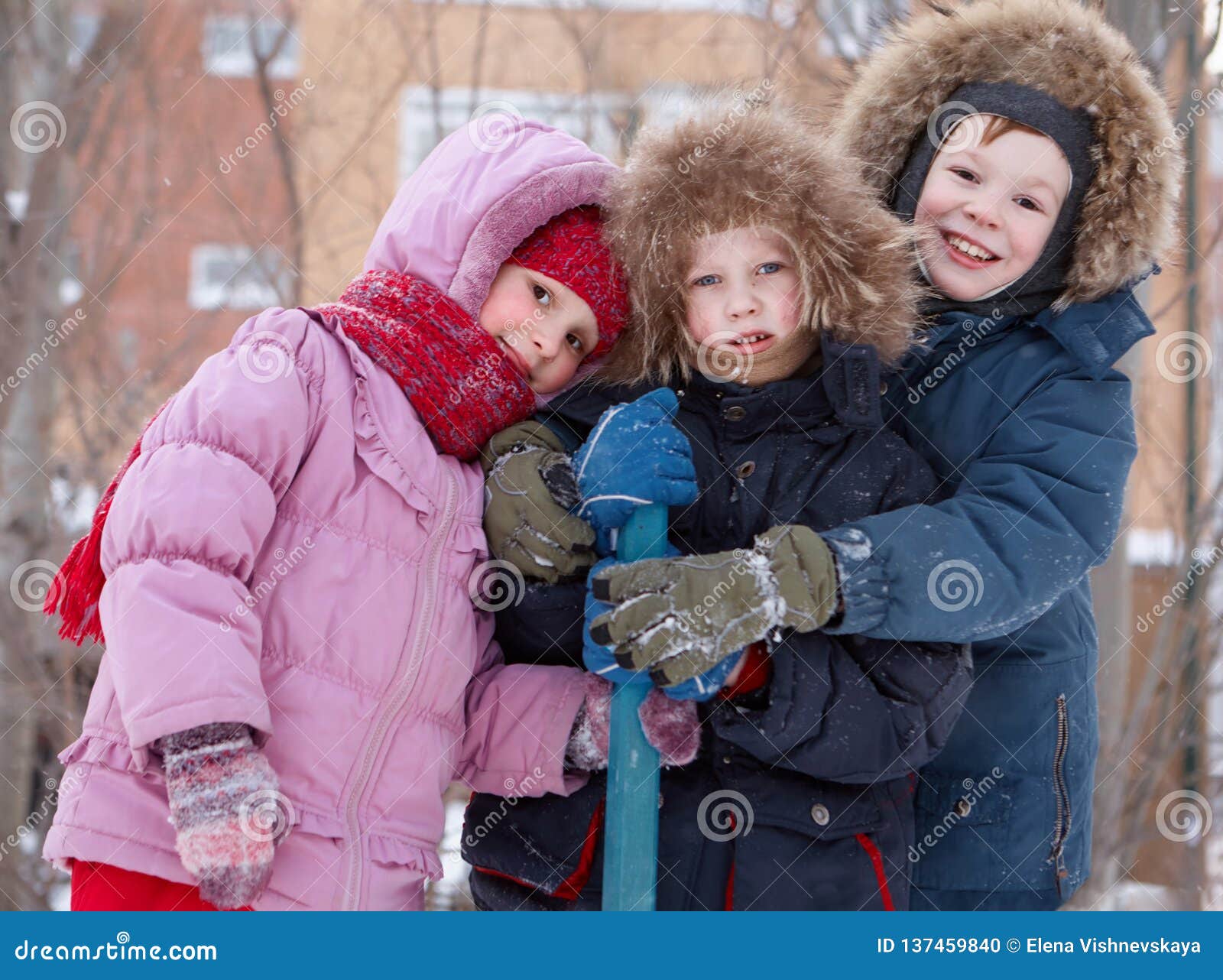 Children Play on the Playground. Winter Day Stock Photo - Image of ...
