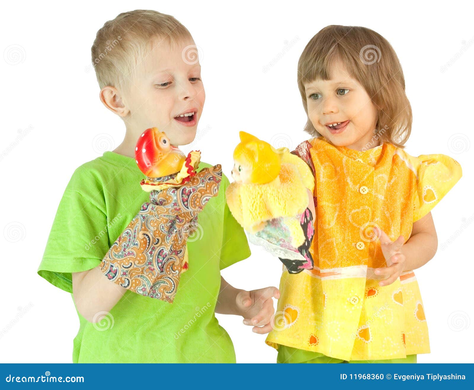 Children Play a Puppet Theatre Stock Photo - Image of separately, white ...