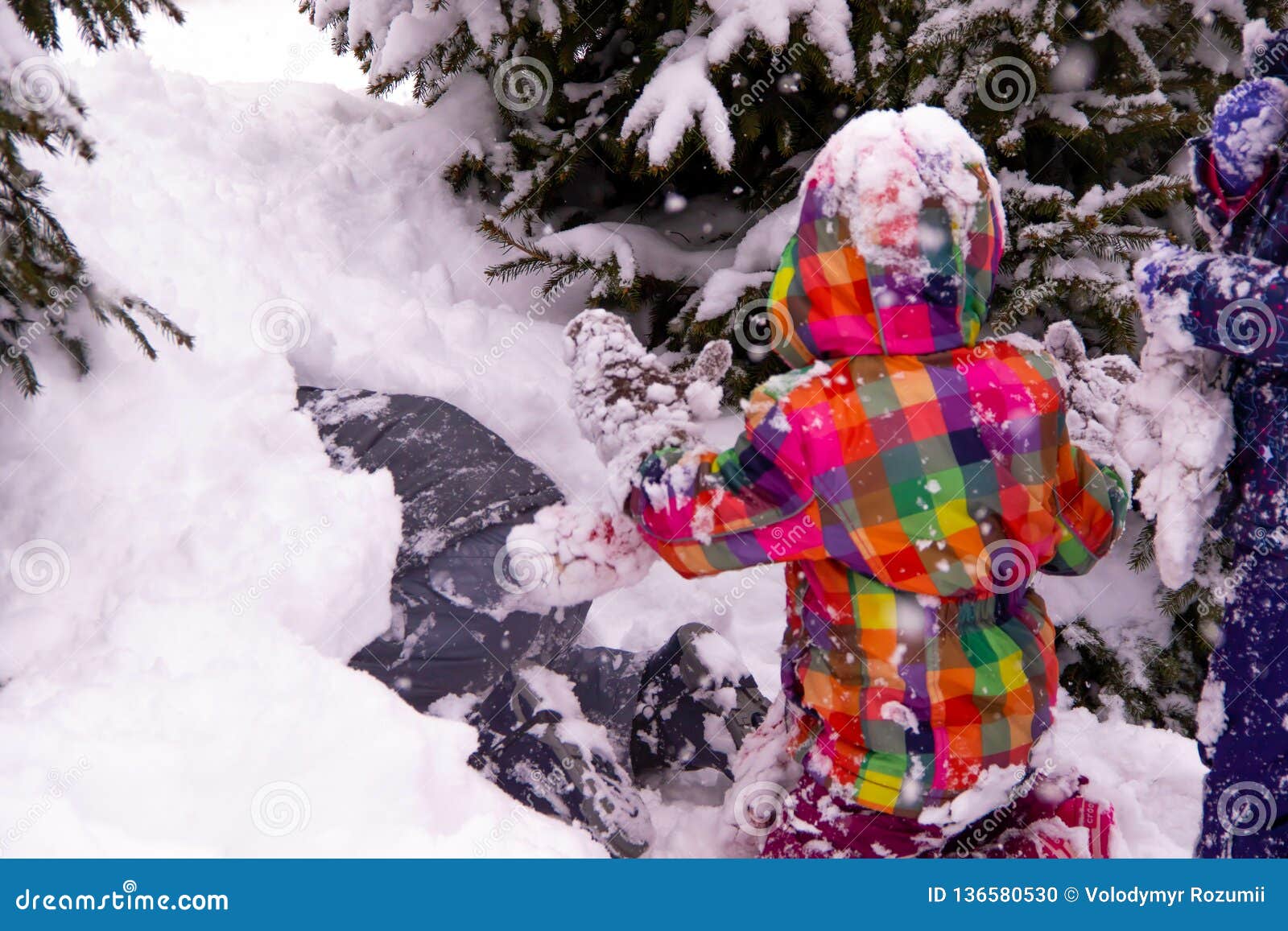 Children Play in the Snow after Heavy Snow, Mountains of Snow Stock ...