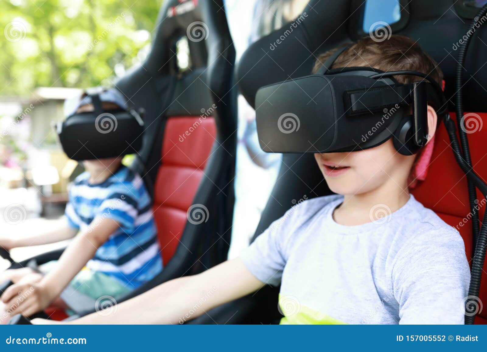 Children Play Virtual Reality Simulator Stock Photo - Image of gamer ...