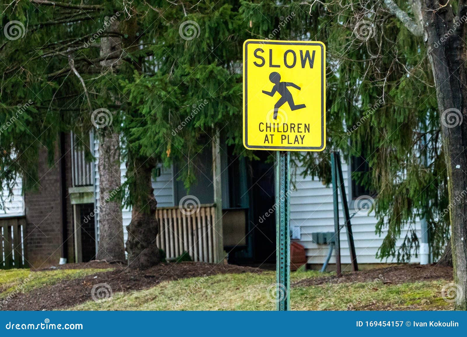Children at Play Warning Road Sign Outdoors Stock Image - Image of ...