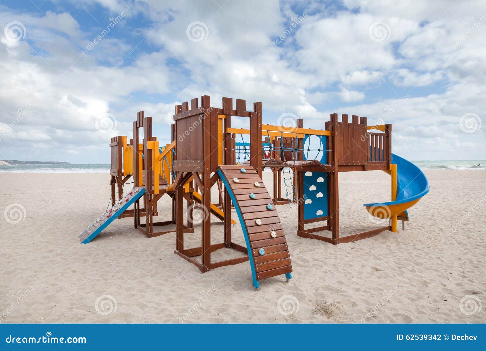 Children Playground on the Beach. Slide and Climbing Frames Stock Photo ...
