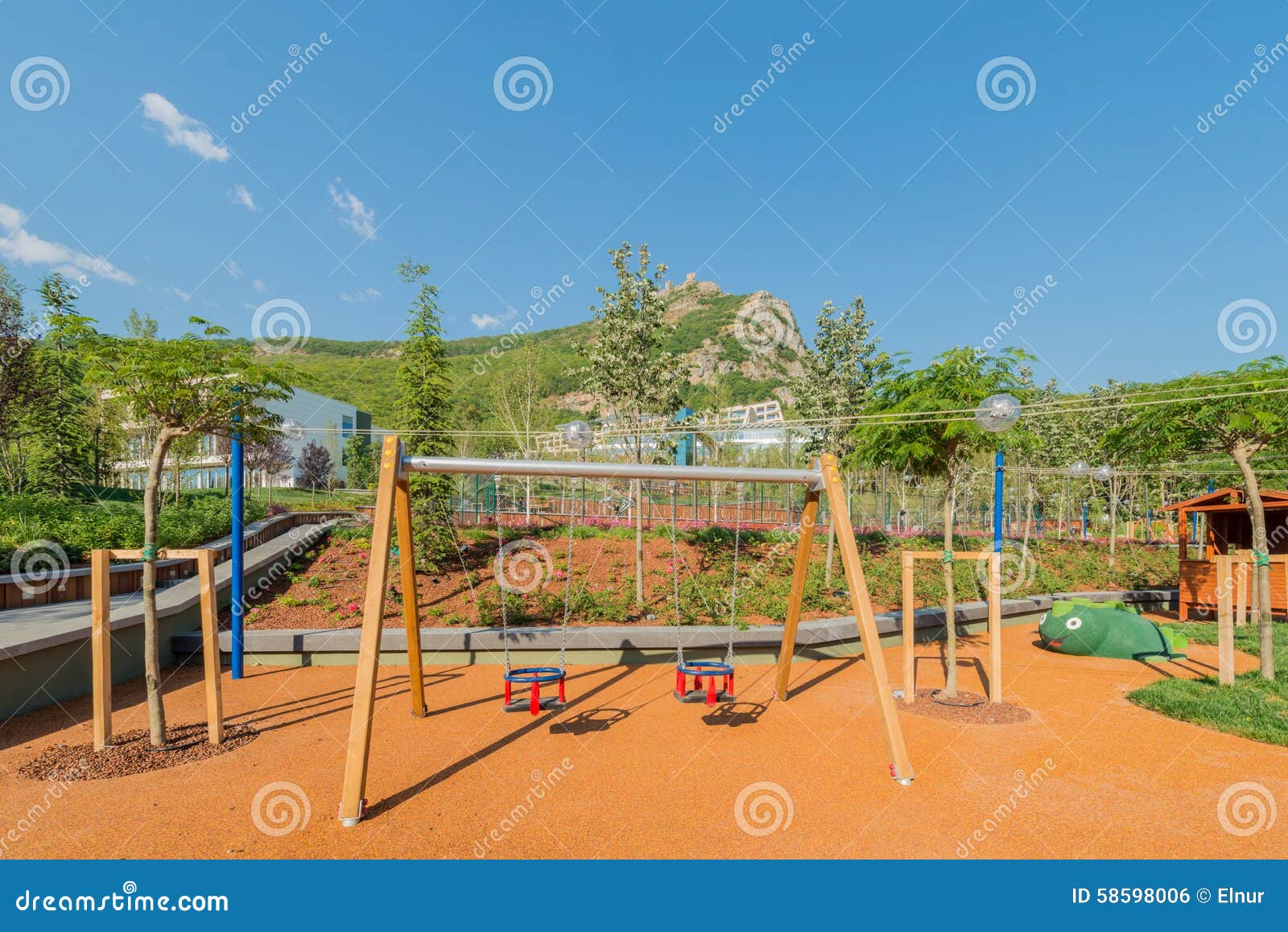 Children Playground on Bright Summer Day Stock Photo - Image of ...