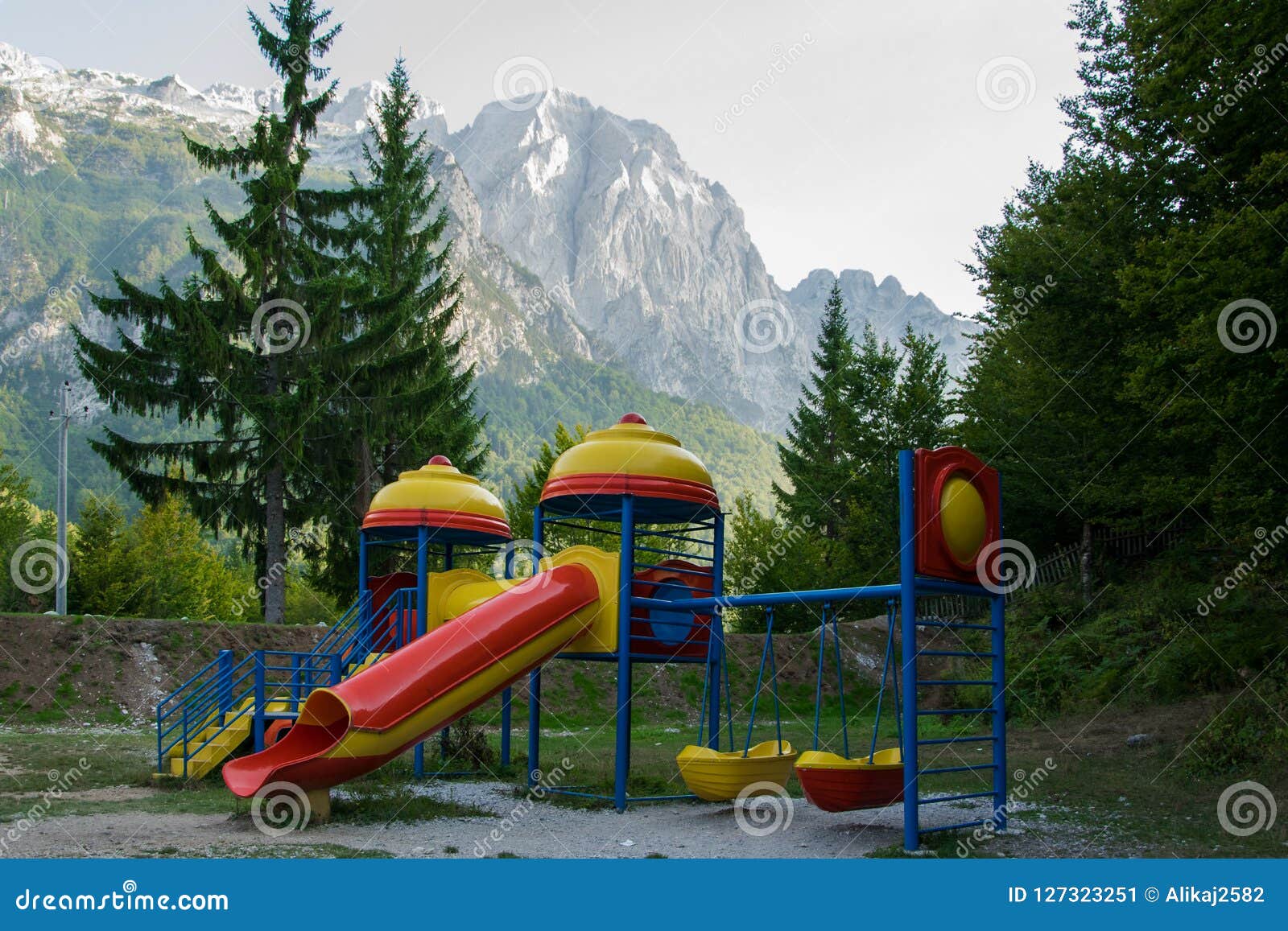 Children Playground in the Albanian Mountain Alps Stock Image - Image ...