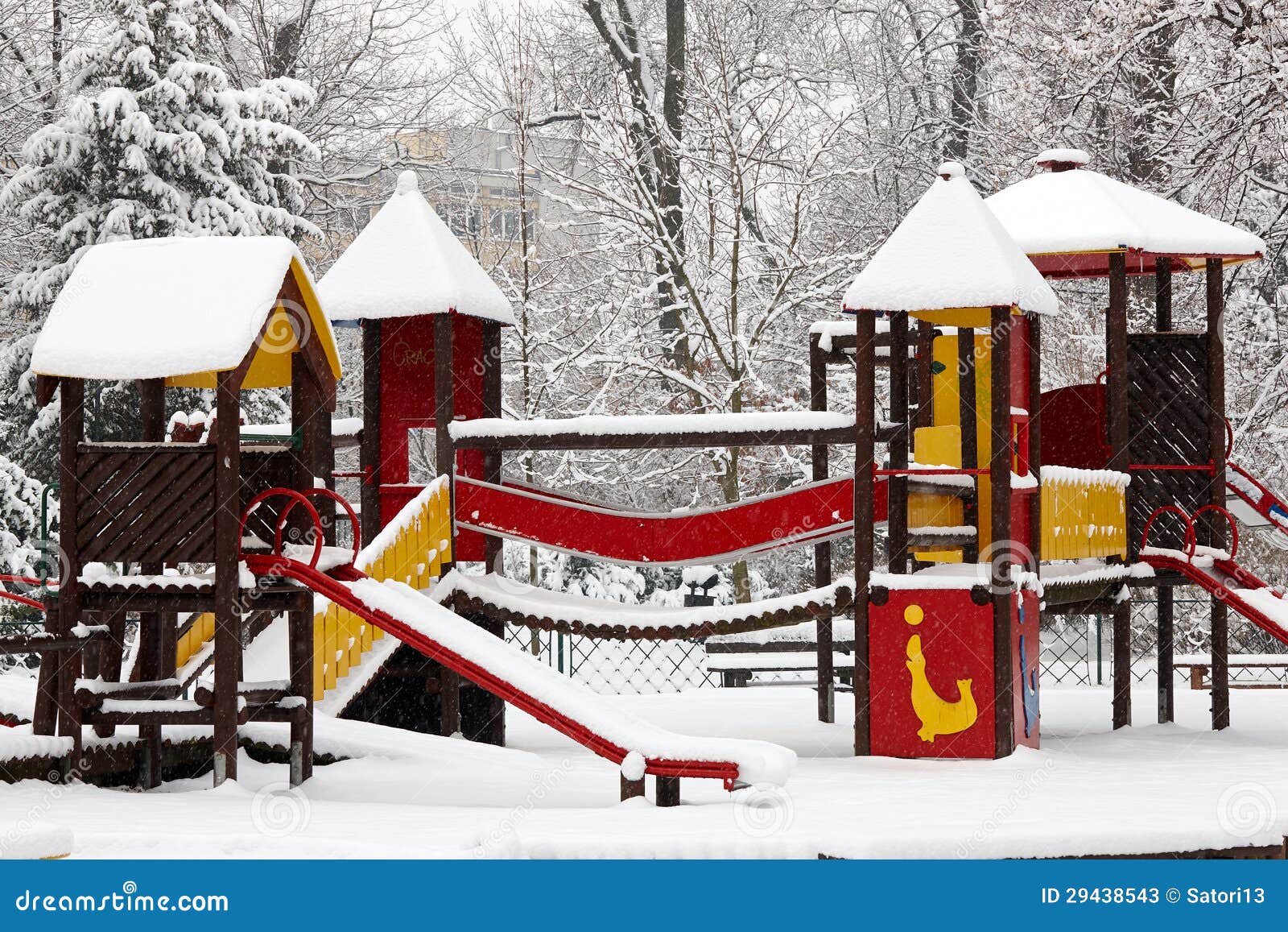 Children Playground on Snow Blizzard Stock Image - Image of garden ...