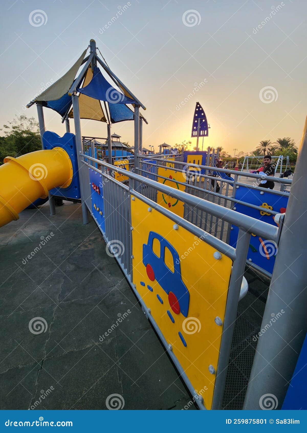 Children Playground at Sunset Stock Image - Image of play, walkway ...