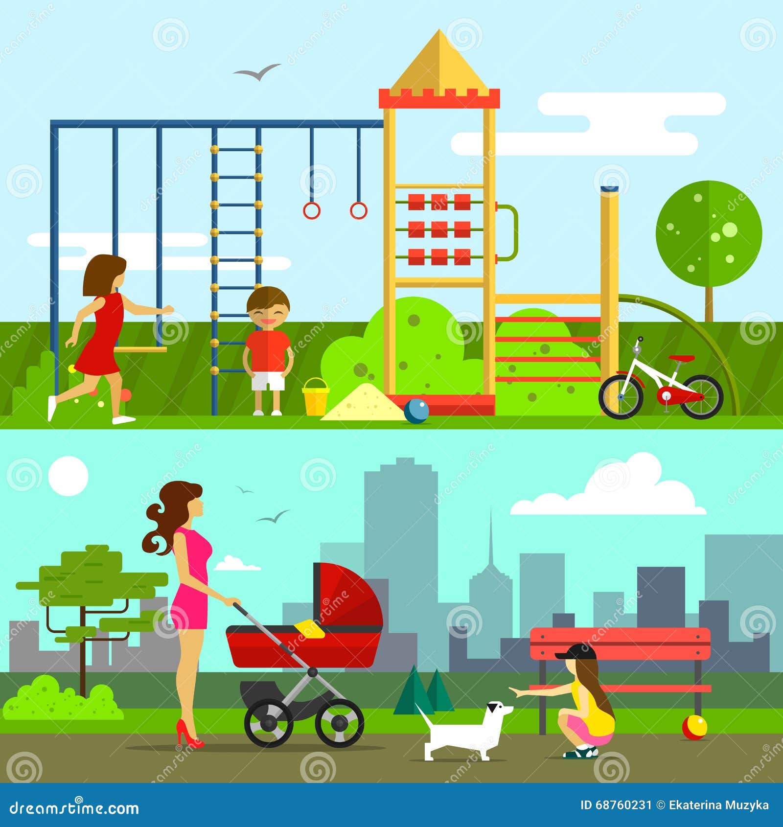 Children Playground Vector Illustration in Flat Style Design. Kids ... Children Playground Vector Illustration in Flat Style Design. Kids ...