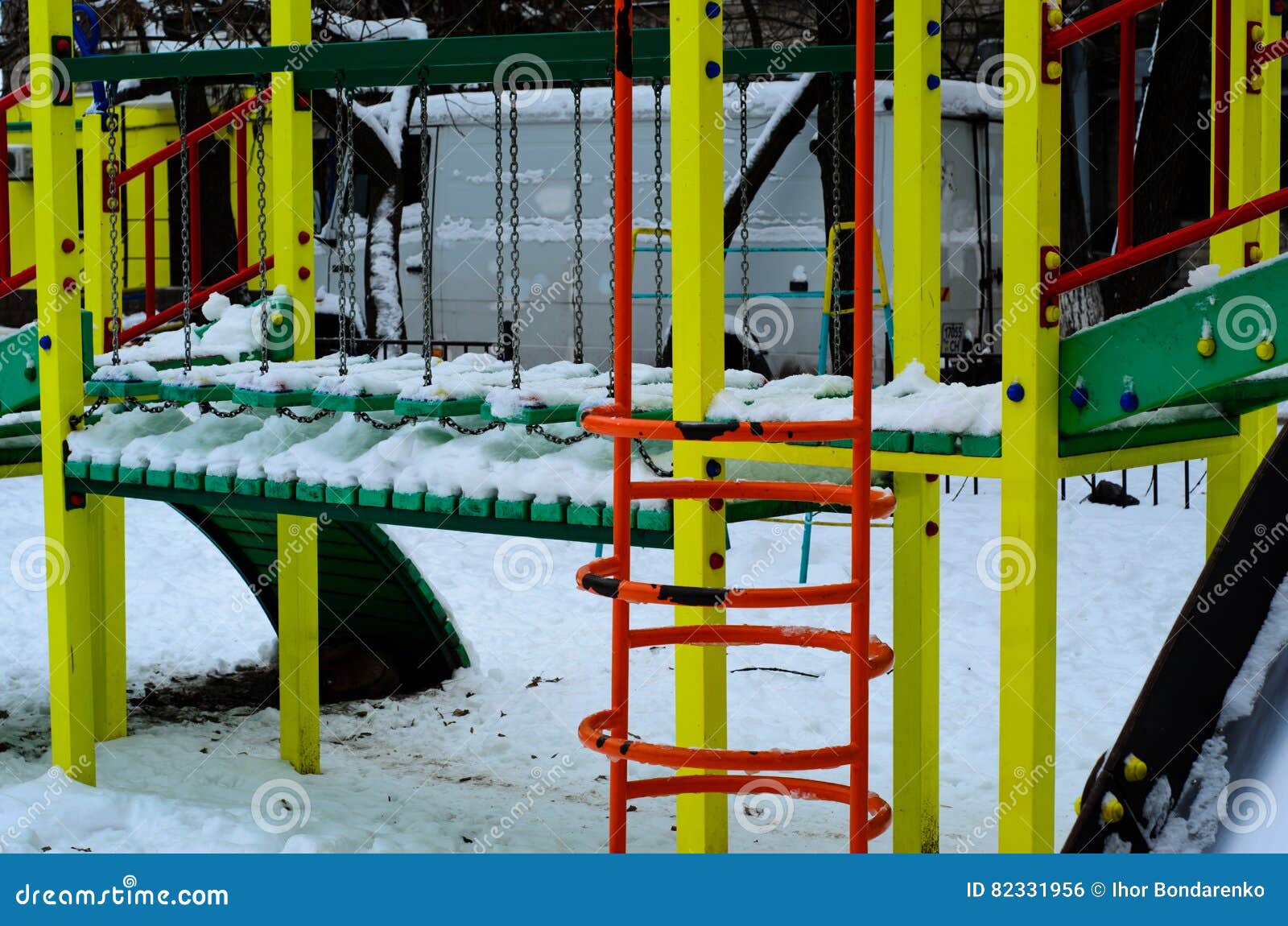 Children Playground on Winter Stock Photo - Image of construction ...