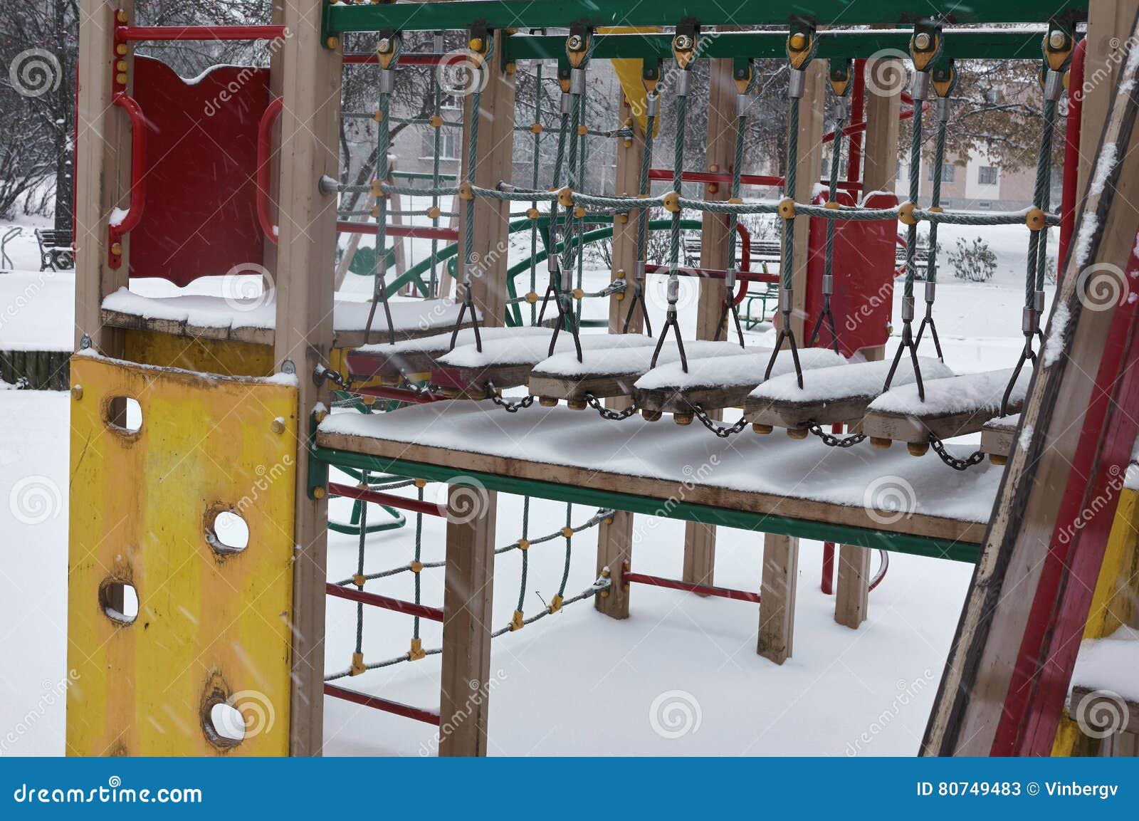 Children Playground in Winter Snow Covered Snowfall Stock Image - Image ...