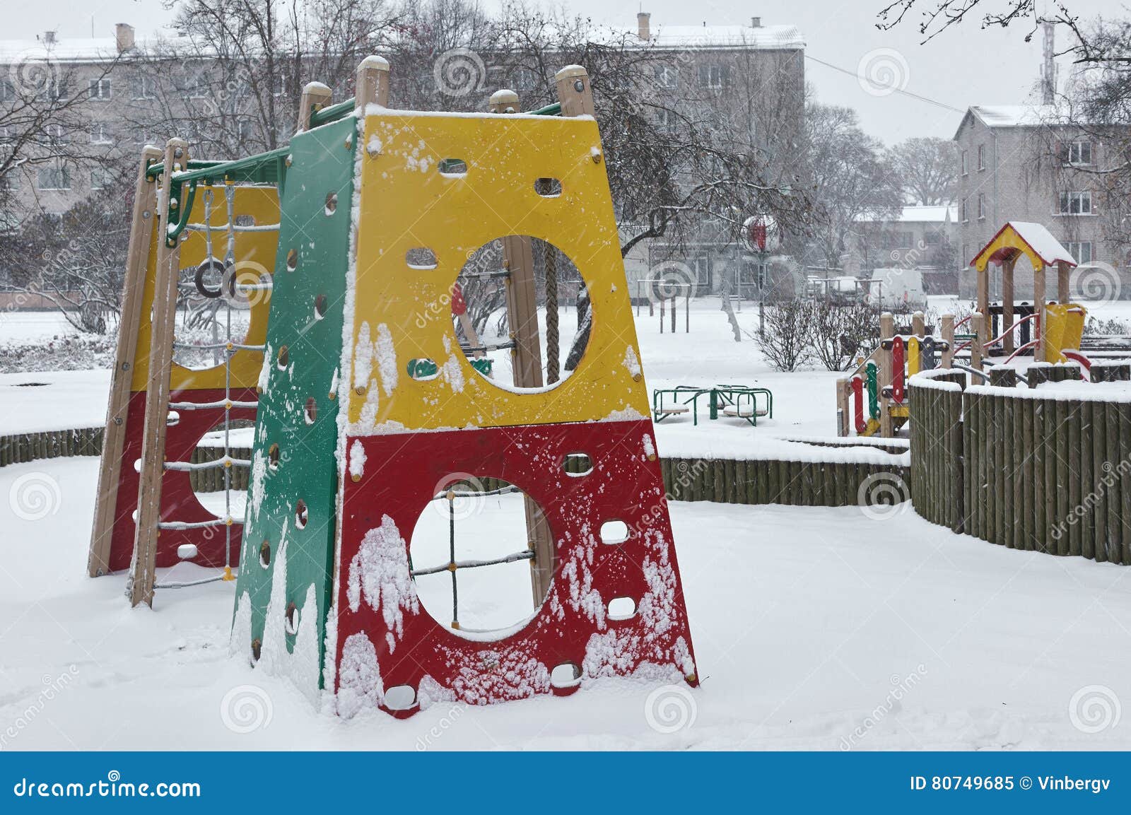 Children Playground in Winter Snow Covered Snowfall Stock Image - Image ...