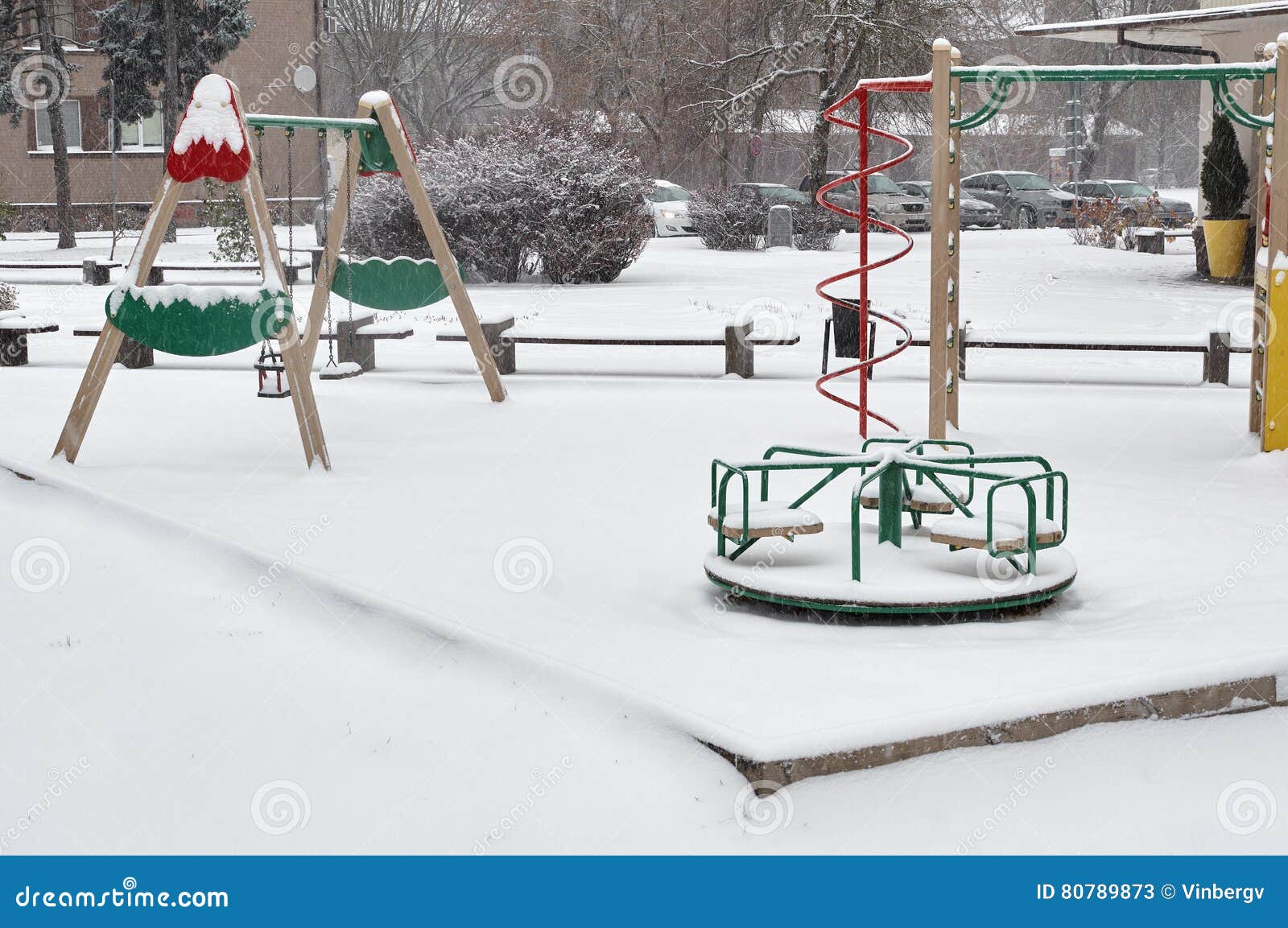 Children Playground in Winter Snow Covered Snowfall. Stock Image ...