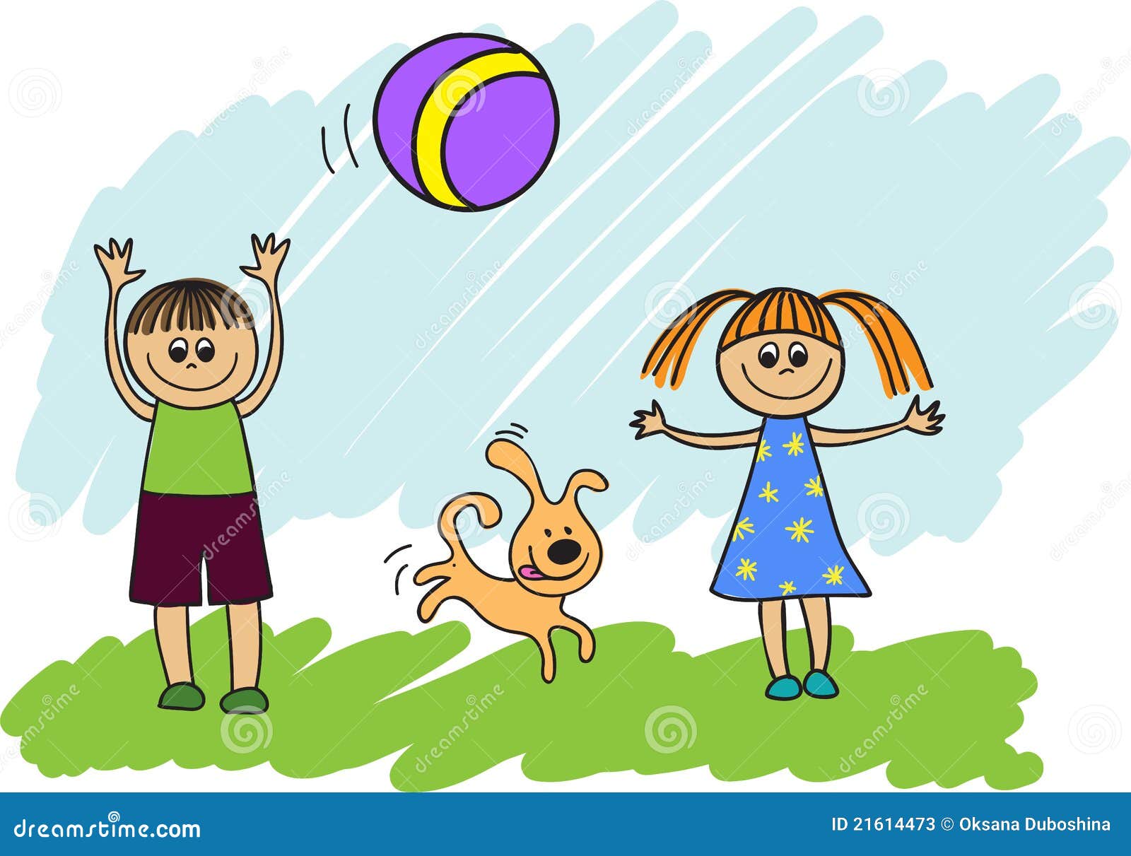 Children Playing with a Ball Stock Vector - Illustration of round ...