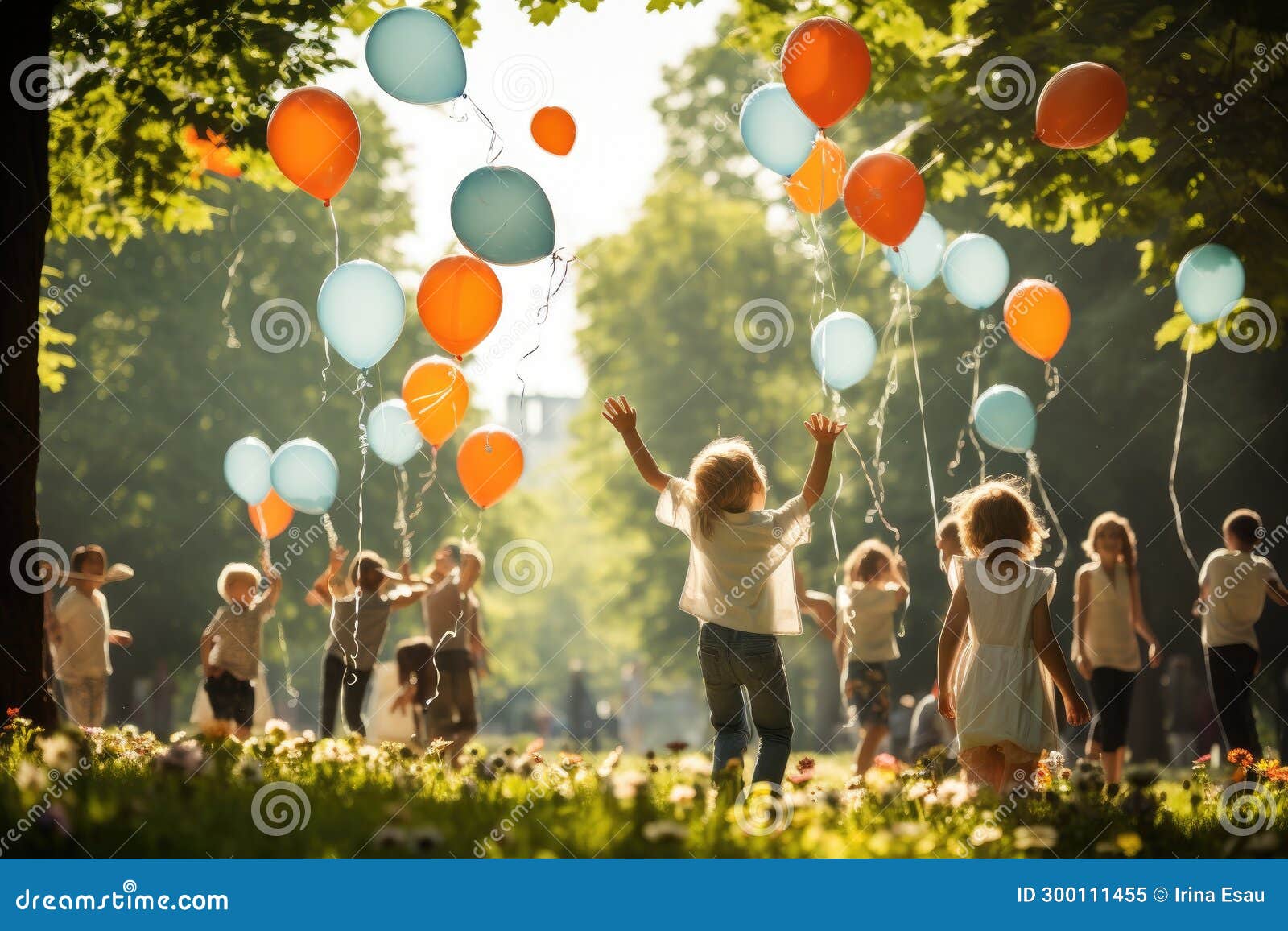 Children Playing with Balloons in the Park Stock Image - Image of grass ...
