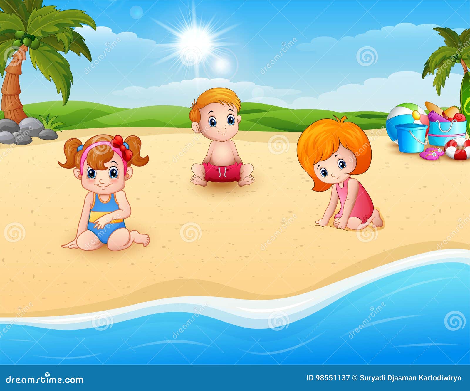 Children Playing at the Beach Stock Vector - Illustration of people ...