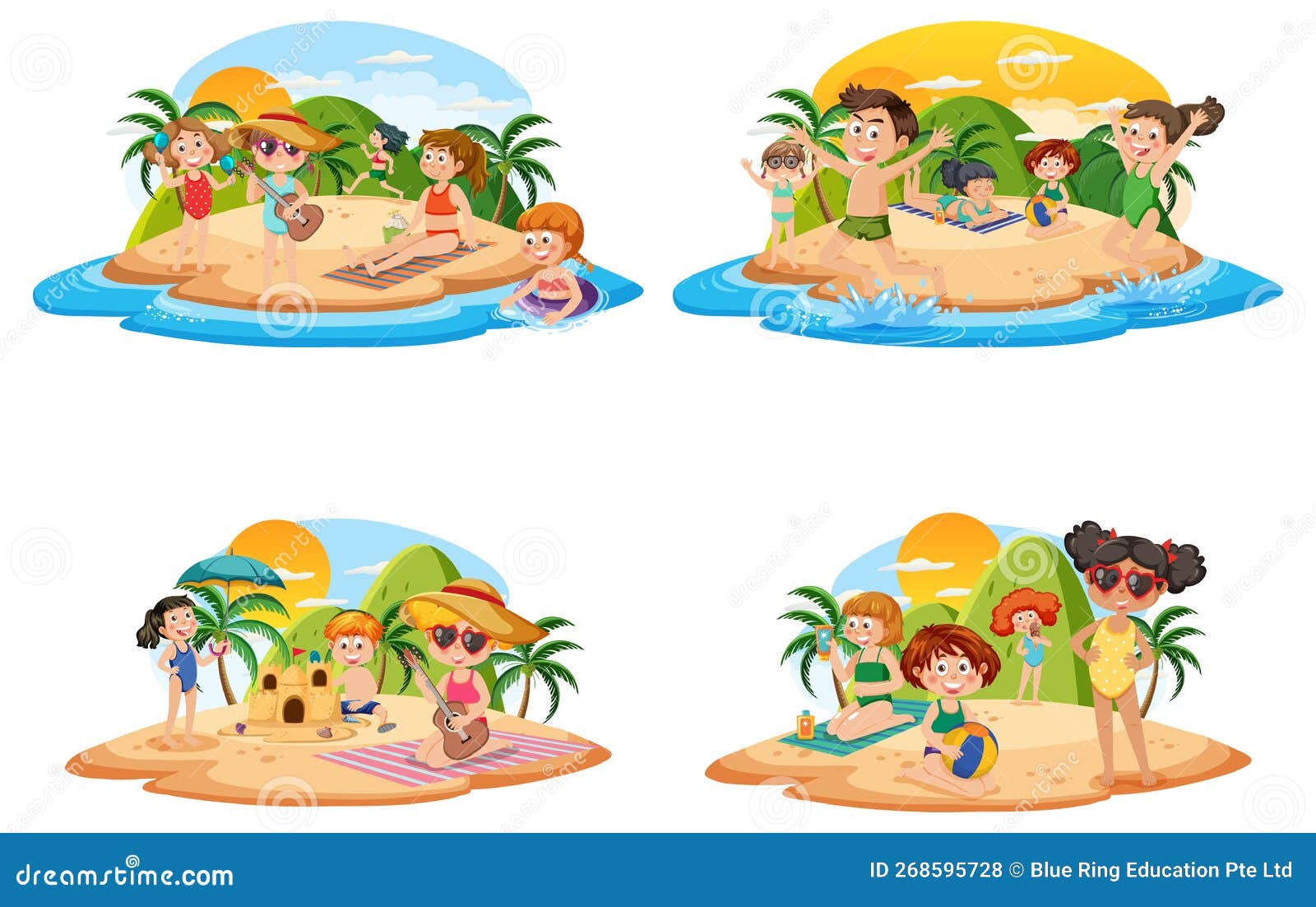 Children Playing on the Beach in Summer Isolated Stock Vector ...