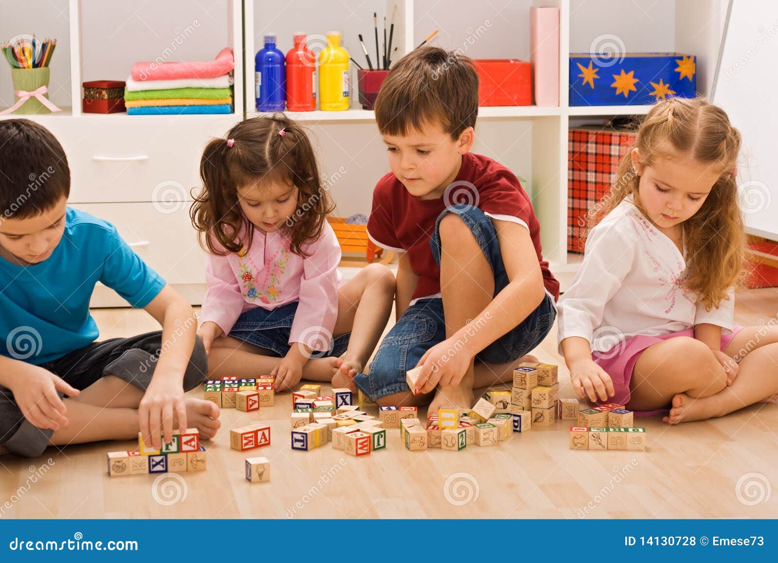 Children Playing with Blocks Stock Photo - Image of cube, children ...
