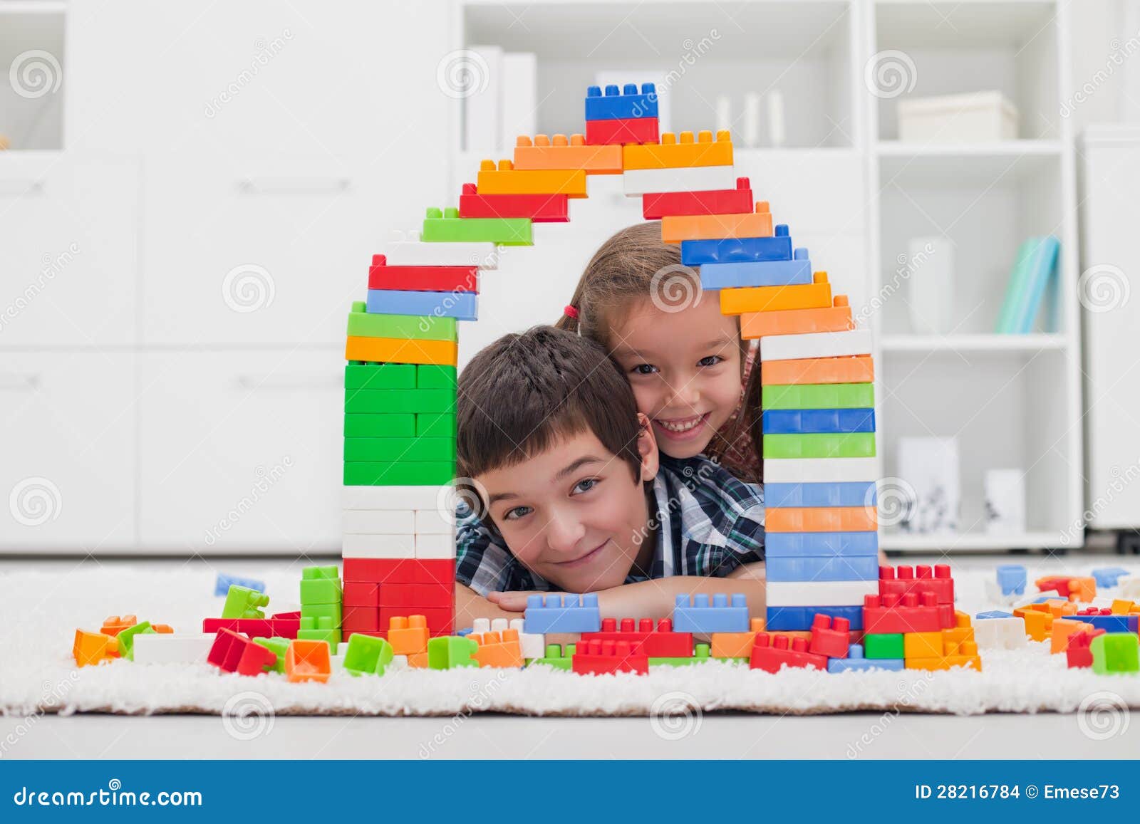 Children Playing with Blocks Stock Photo - Image of construction ...