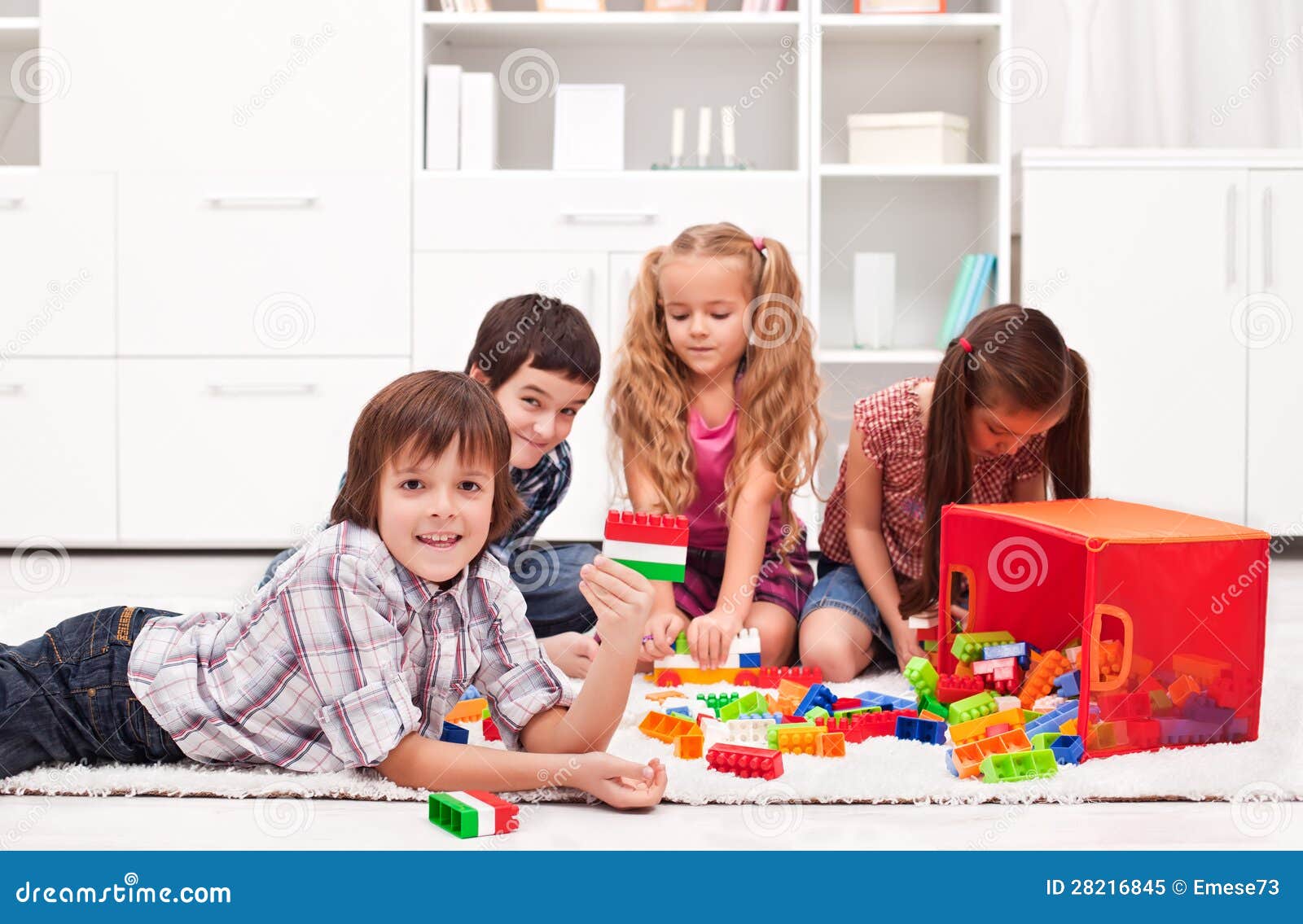 Children Playing with Blocks Stock Image - Image of orange, green: 28216845