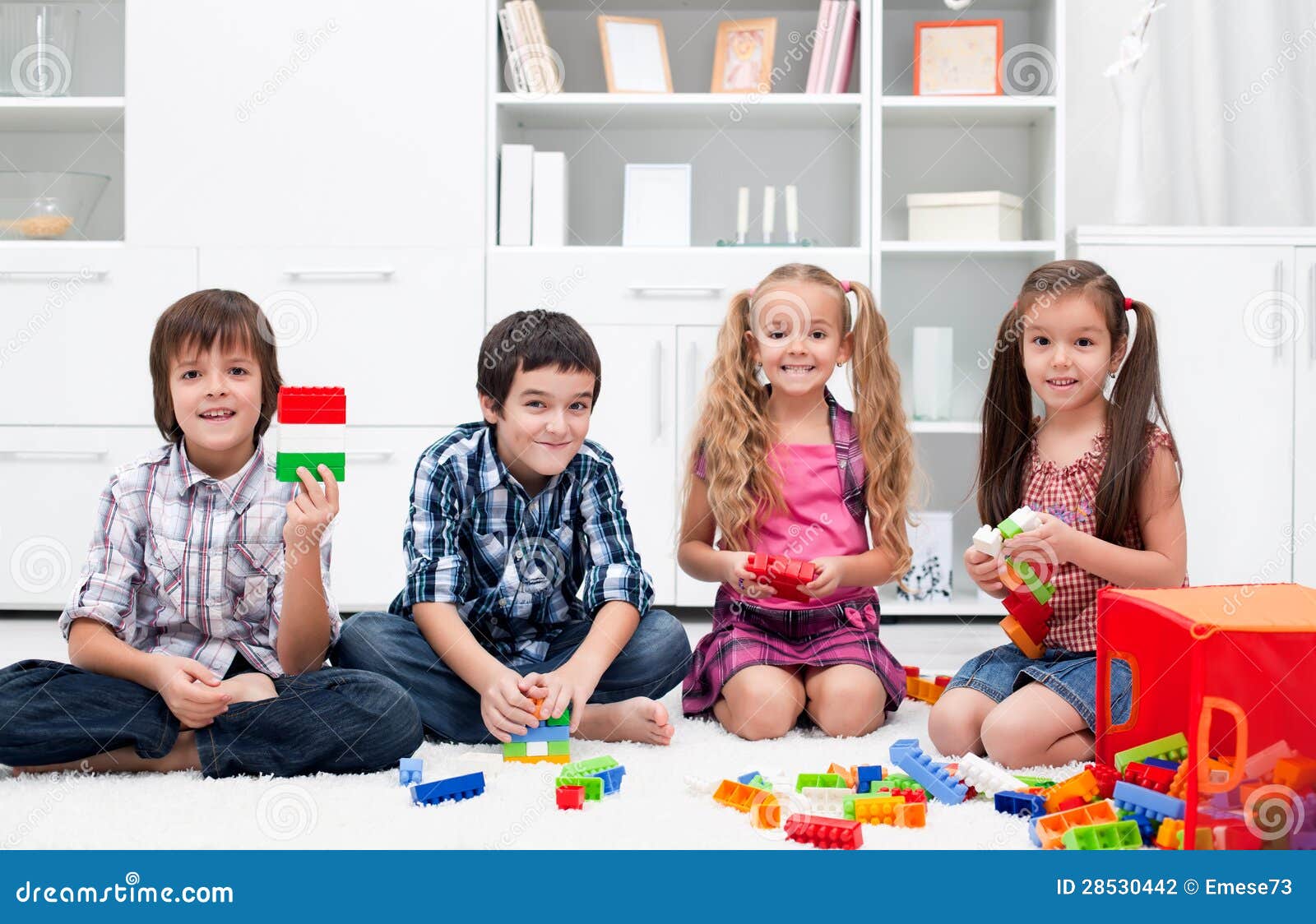 Children Playing with Blocks Stock Photo - Image of creative, build ...