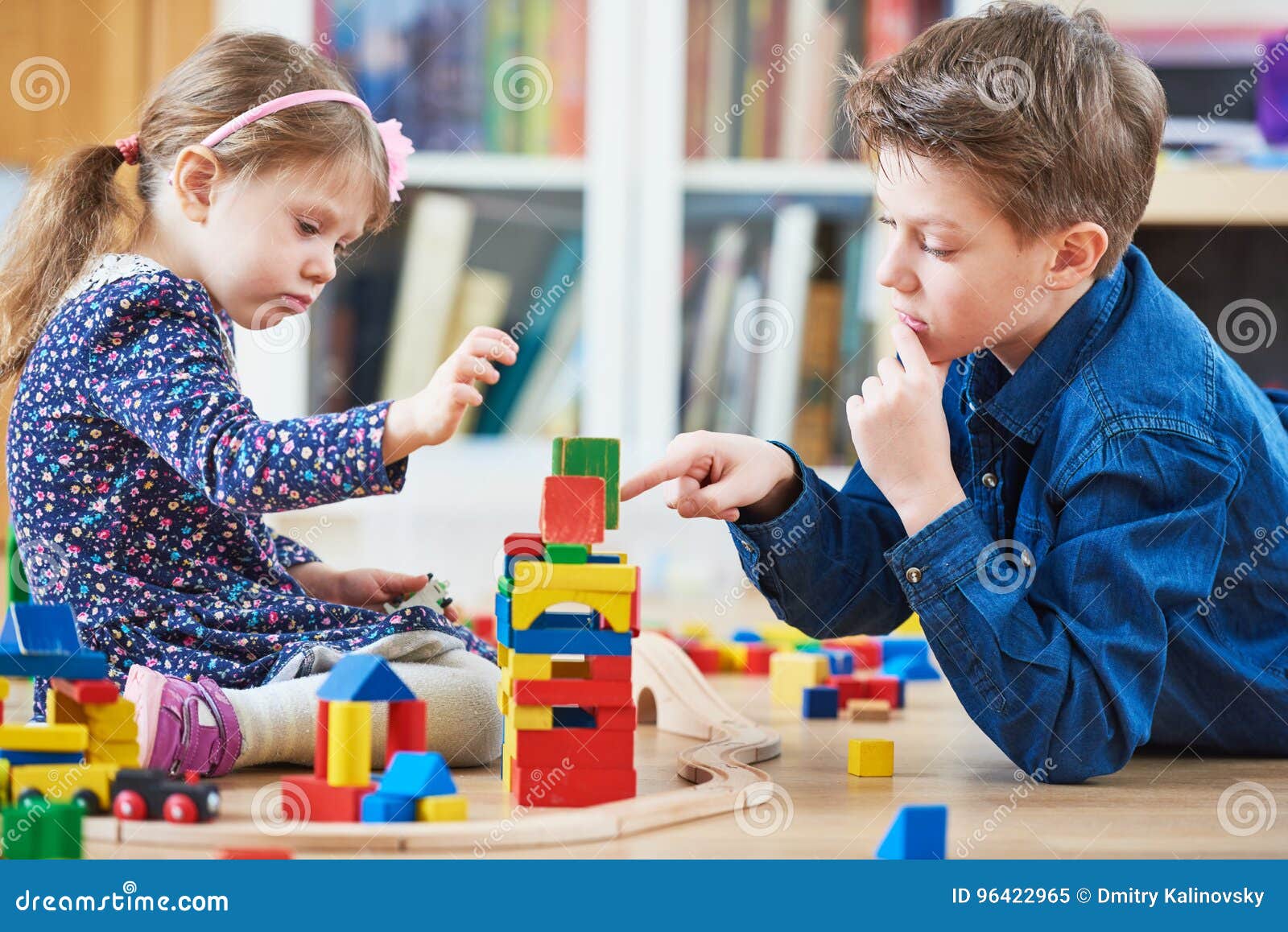 Children Playing with Blocks Indoors Stock Image - Image of family ...