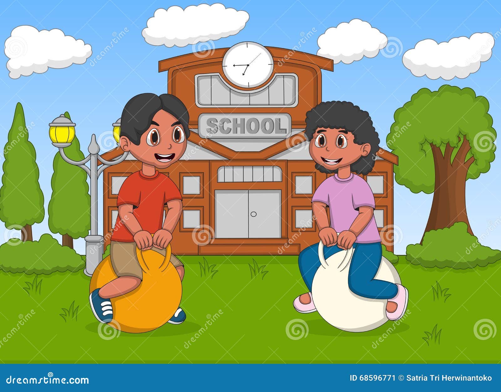 Children Playing Bouncing Ball In The School Cartoon | CartoonDealer ...