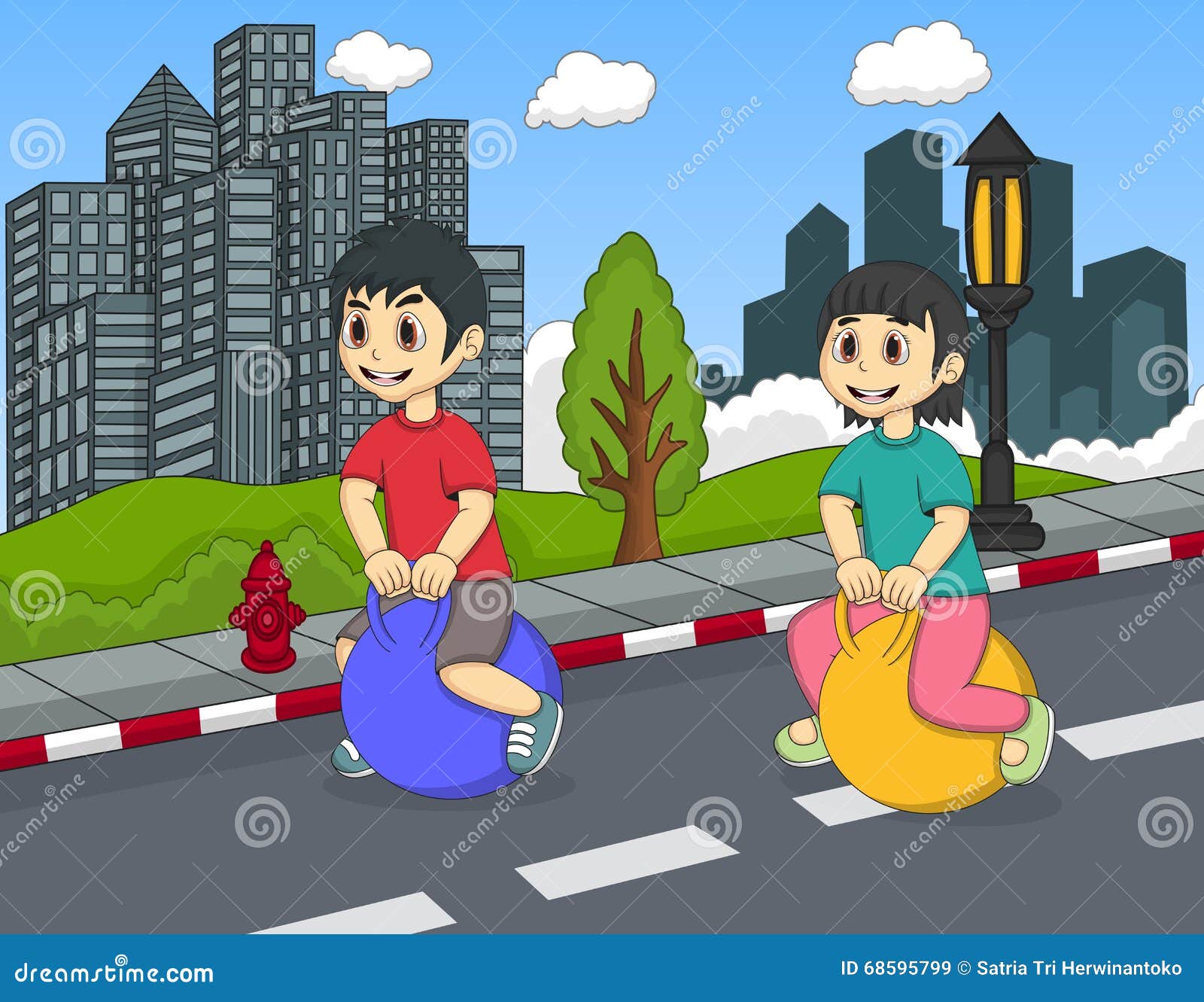 Children Playing Bouncing Ball in the Street Stock Vector ...