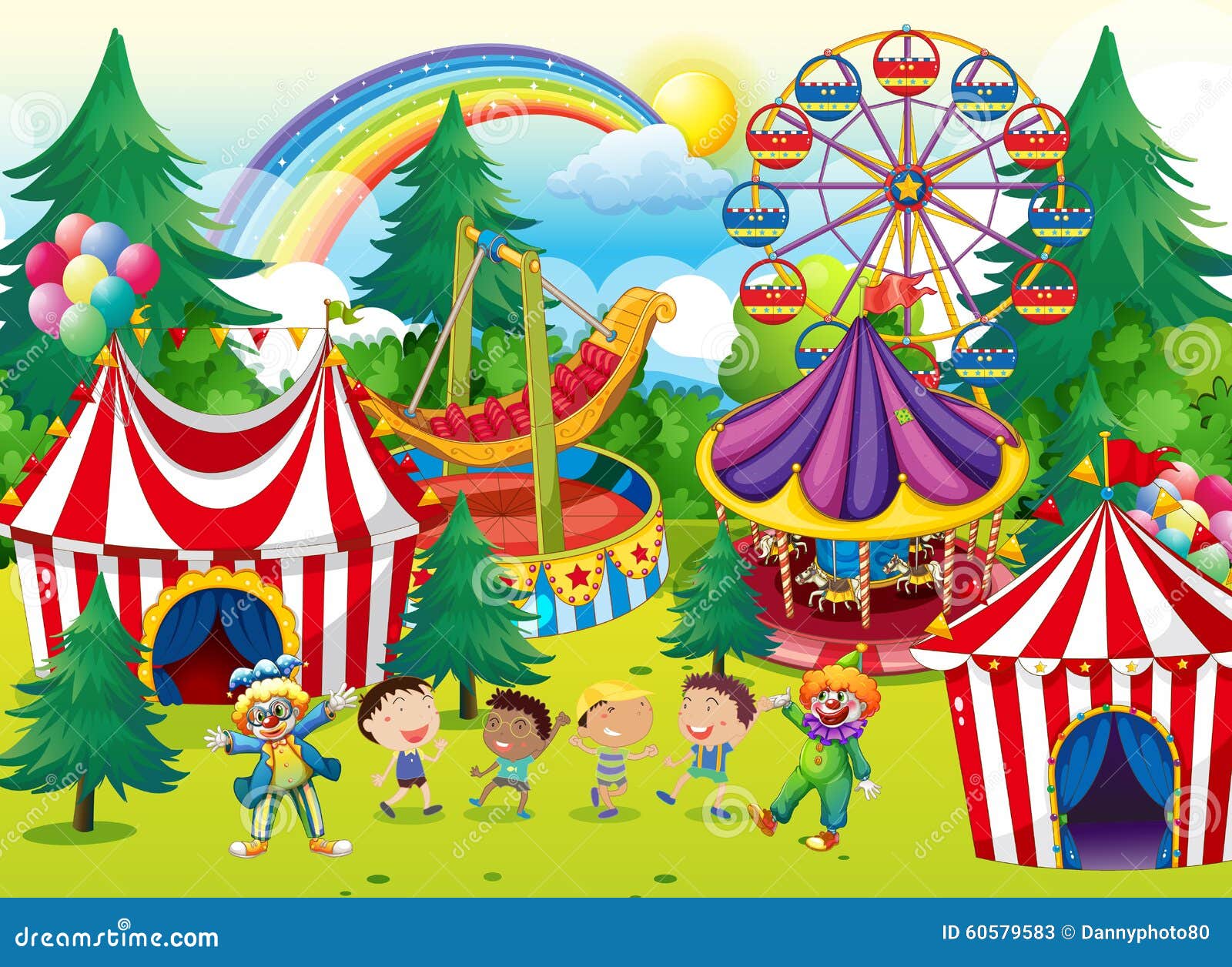 Children Playing in the Circus Stock Vector - Illustration of rainbow ...